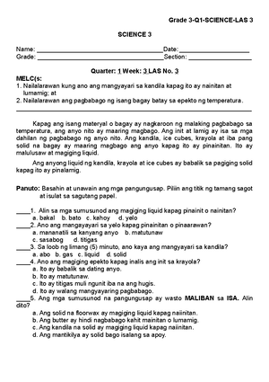 Grade 3 Q1 Science LAS Week 2 - Grade 3-Q1-SCIENCE-LAS 2 SCIENCE 3 Name: - Studocu
