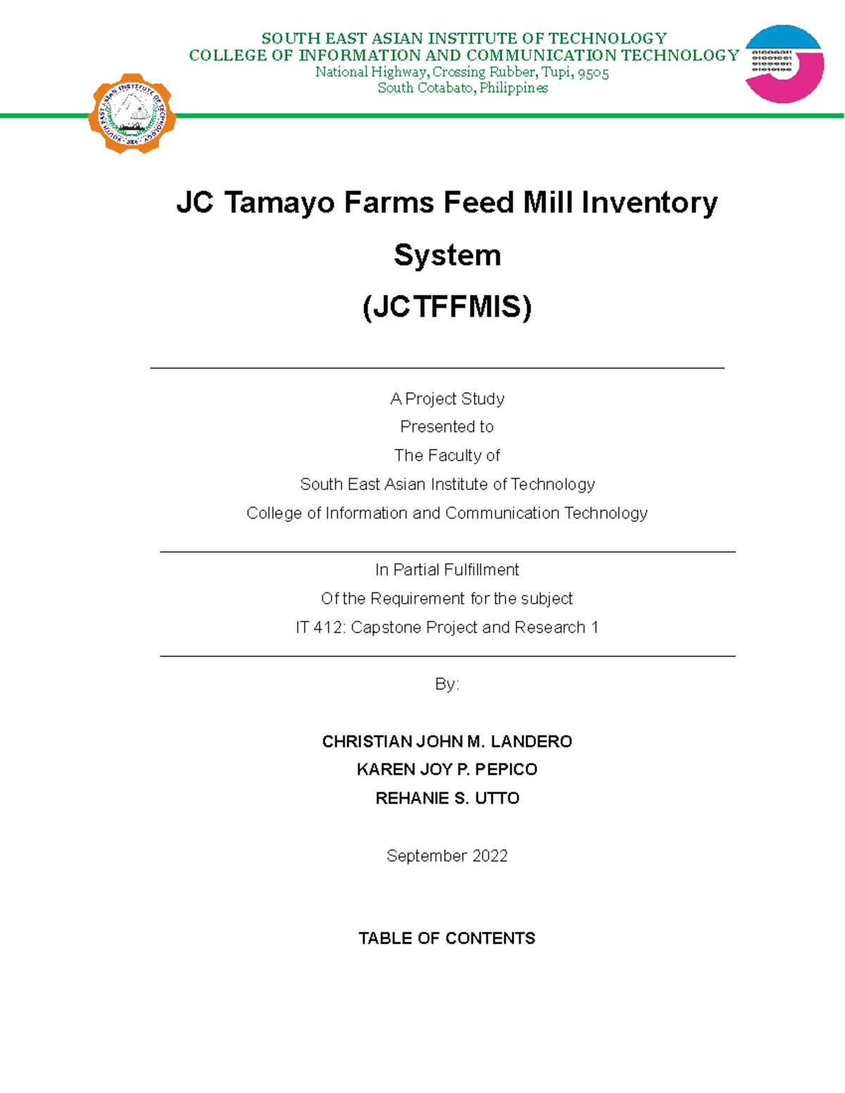 JC Tamayo Farms Feed Mill Inventory System: Capstone IT 412 Final Exam ...