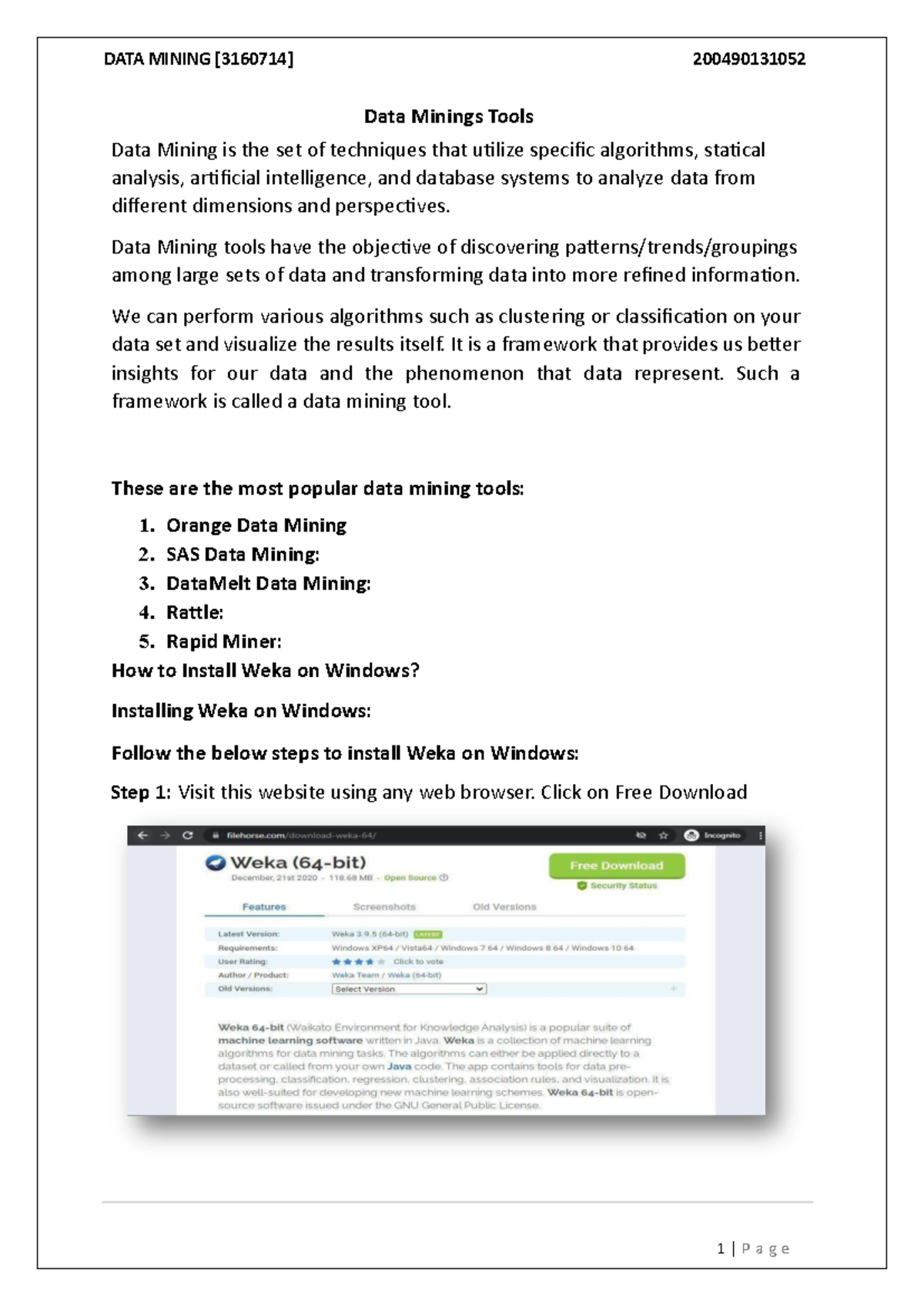 Data Mining Practical Guide: Techniques & Weka Installation Steps - Studocu