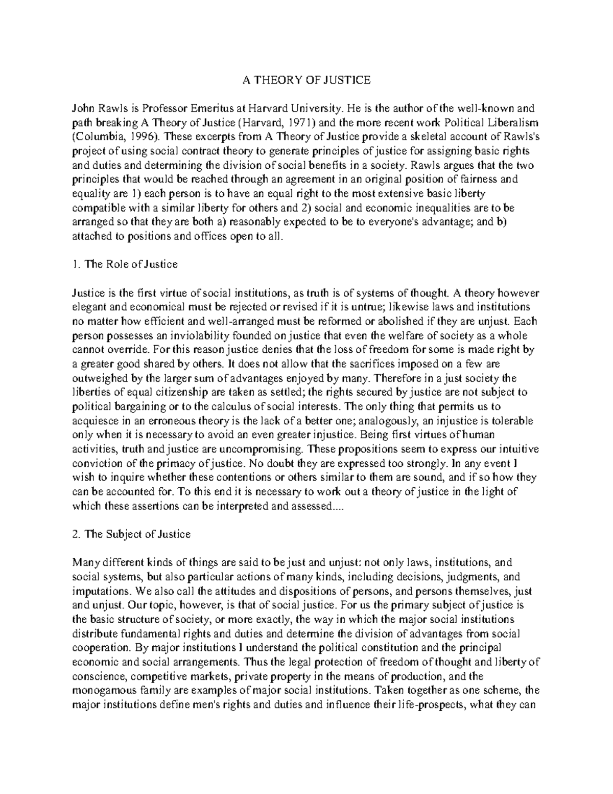 Final Exam Study Guide for Justice Theory in Social Contract: Rawls - A ...
