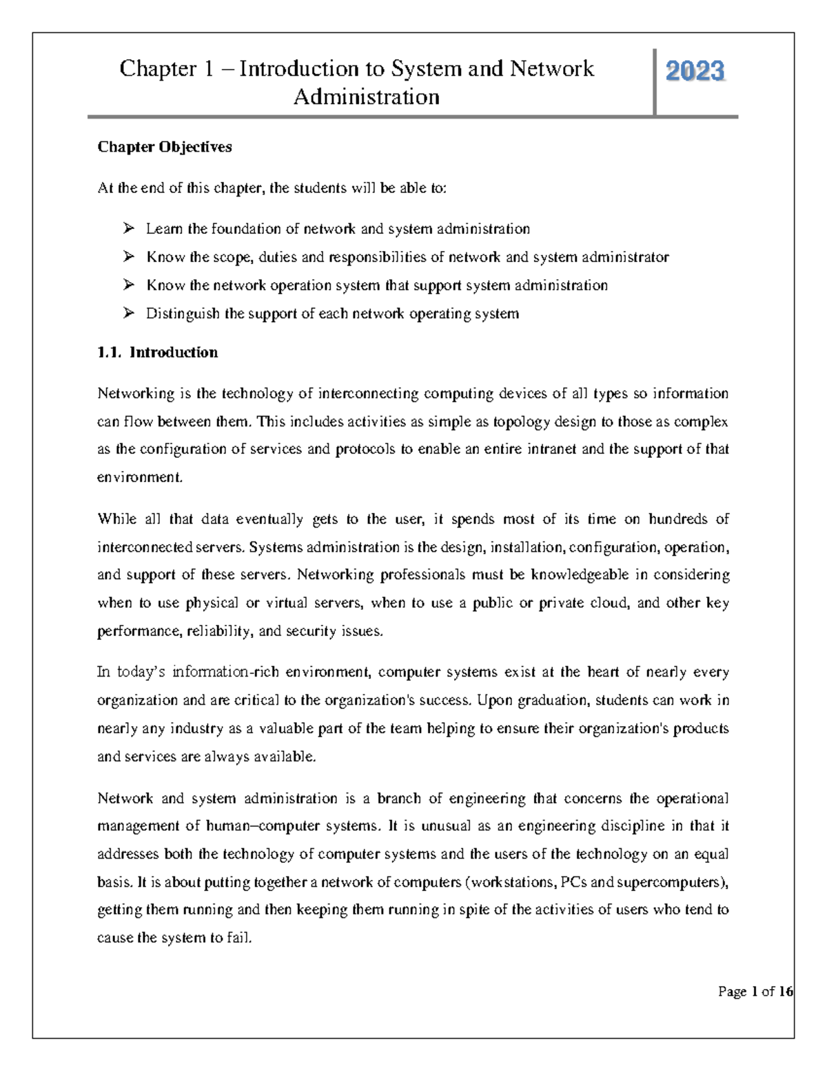 Chapter 1: Intro to System & Network Administration (CIS101) - Studocu