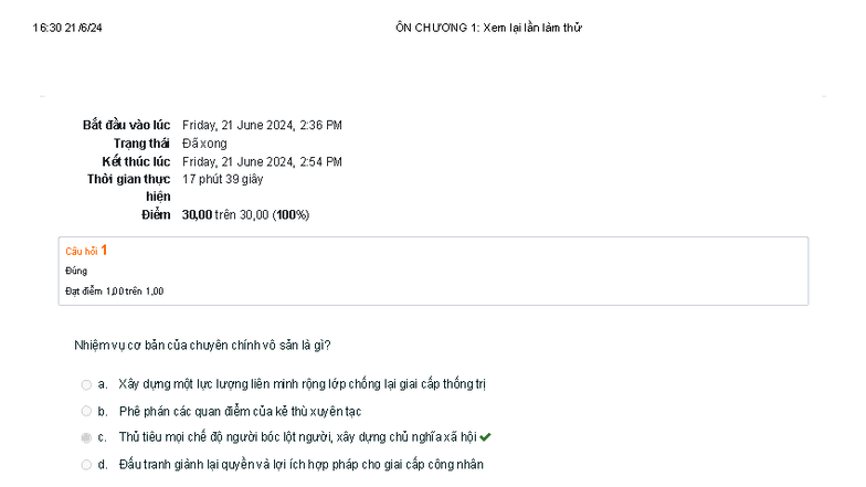 ÔN CHƯƠNG 1 - QHCC - Bắt đầu vào lúc Friday, 21 June 2024, 2:36 PM ...