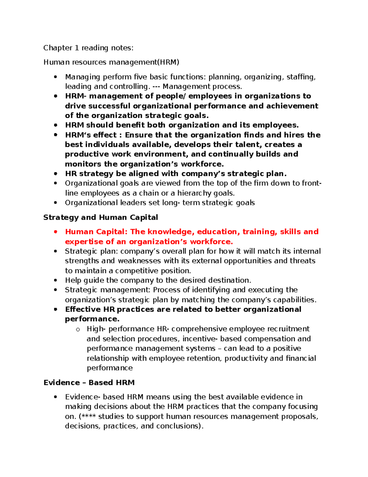 Chapter 1 & 2 Notes: Human Resource Management (HRM) Overview - MOS ...