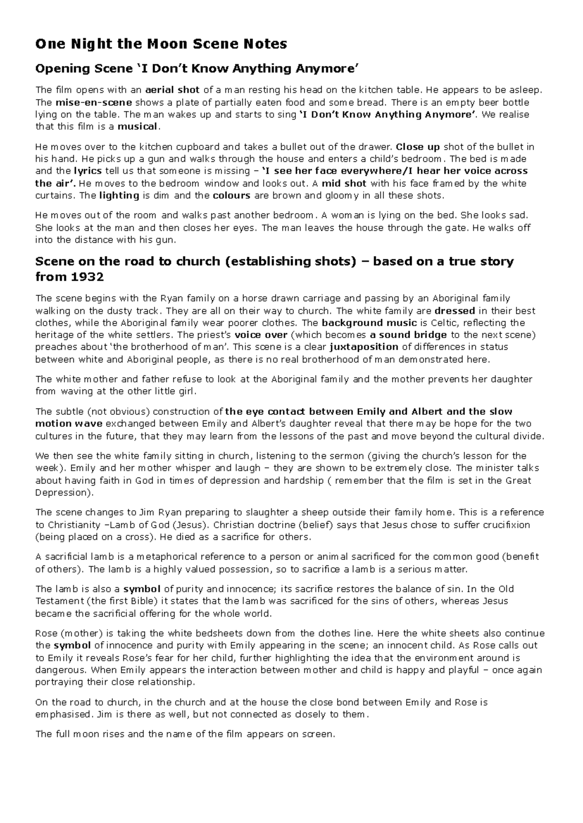 ONTM 101: Scene Notes on "One Night the Moon" Film Analysis - Studocu