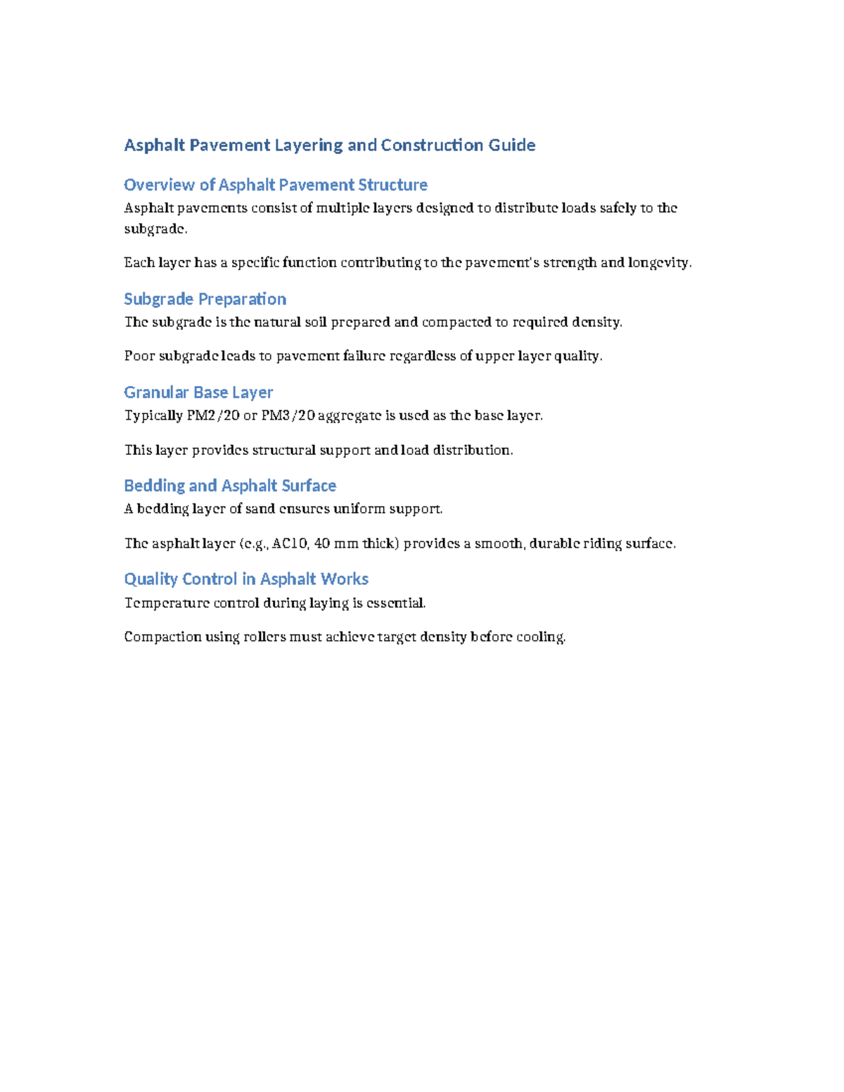 Asphalt Pavement Layers Guide: Construction & Quality Control - Studocu