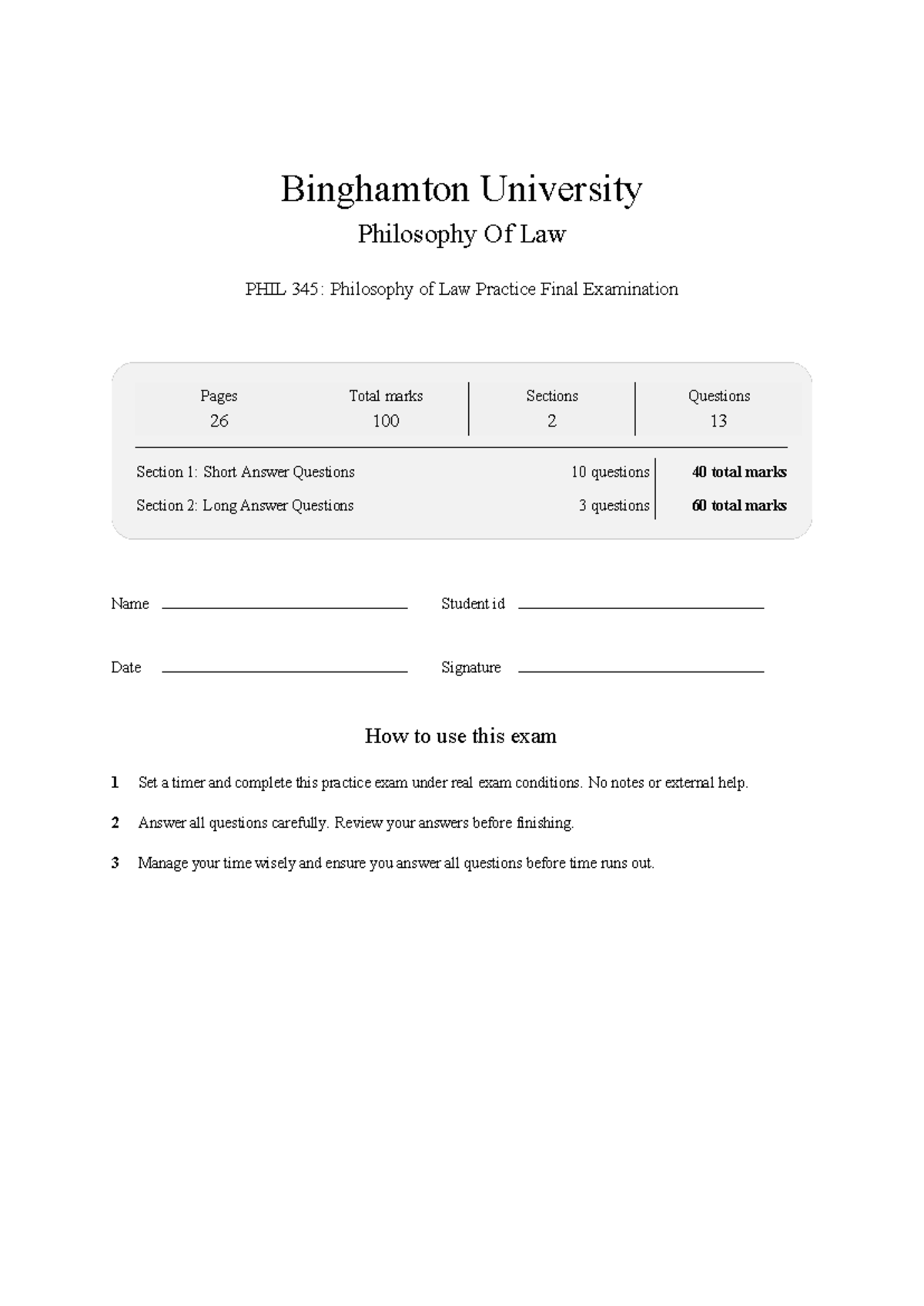 PHIL 345: Philosophy of Law Practice Final Exam 2026 - Studocu