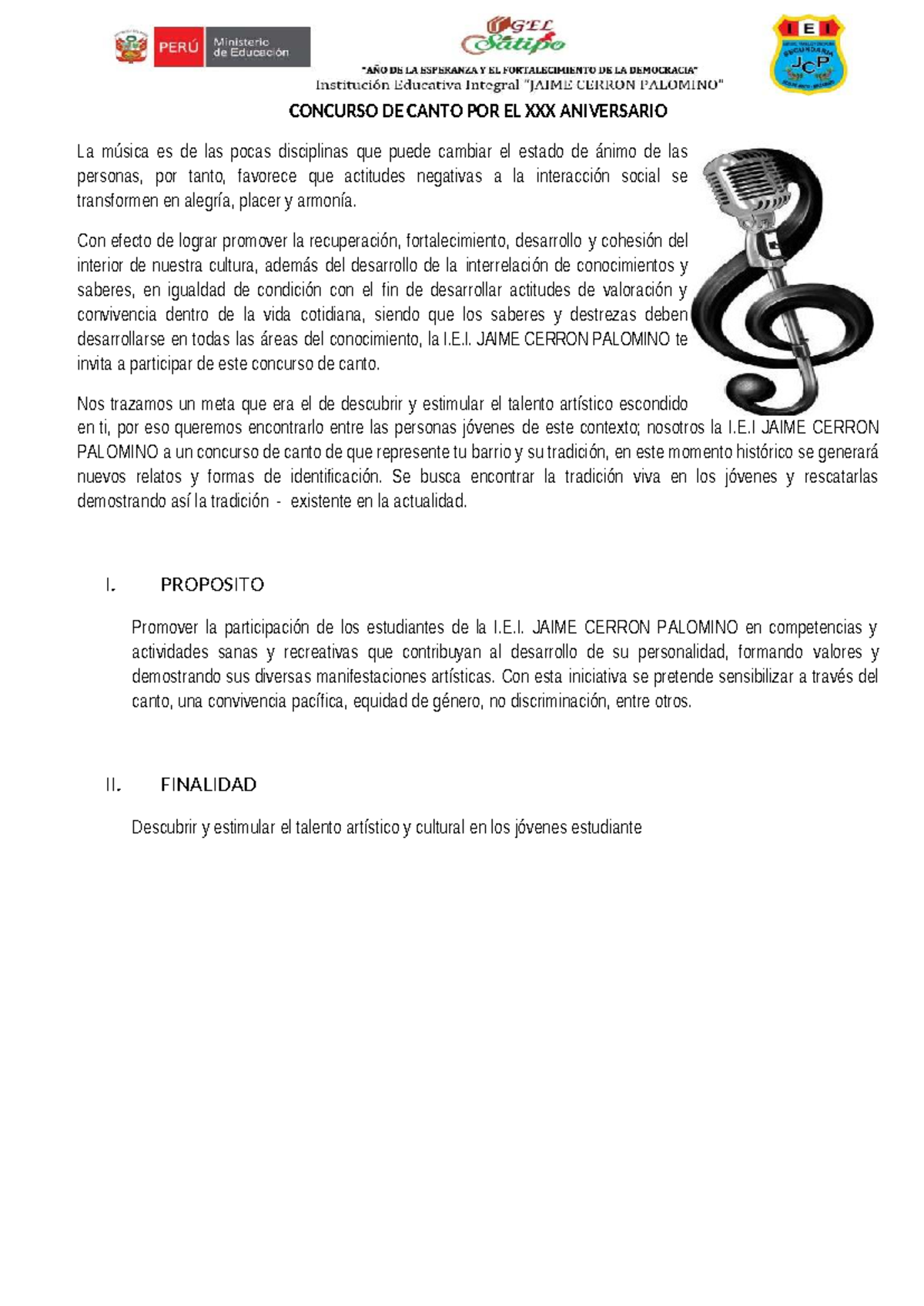 Bases del Concurso de Canto I.E.I. JAIME CERRON PALOMINO - Studocu