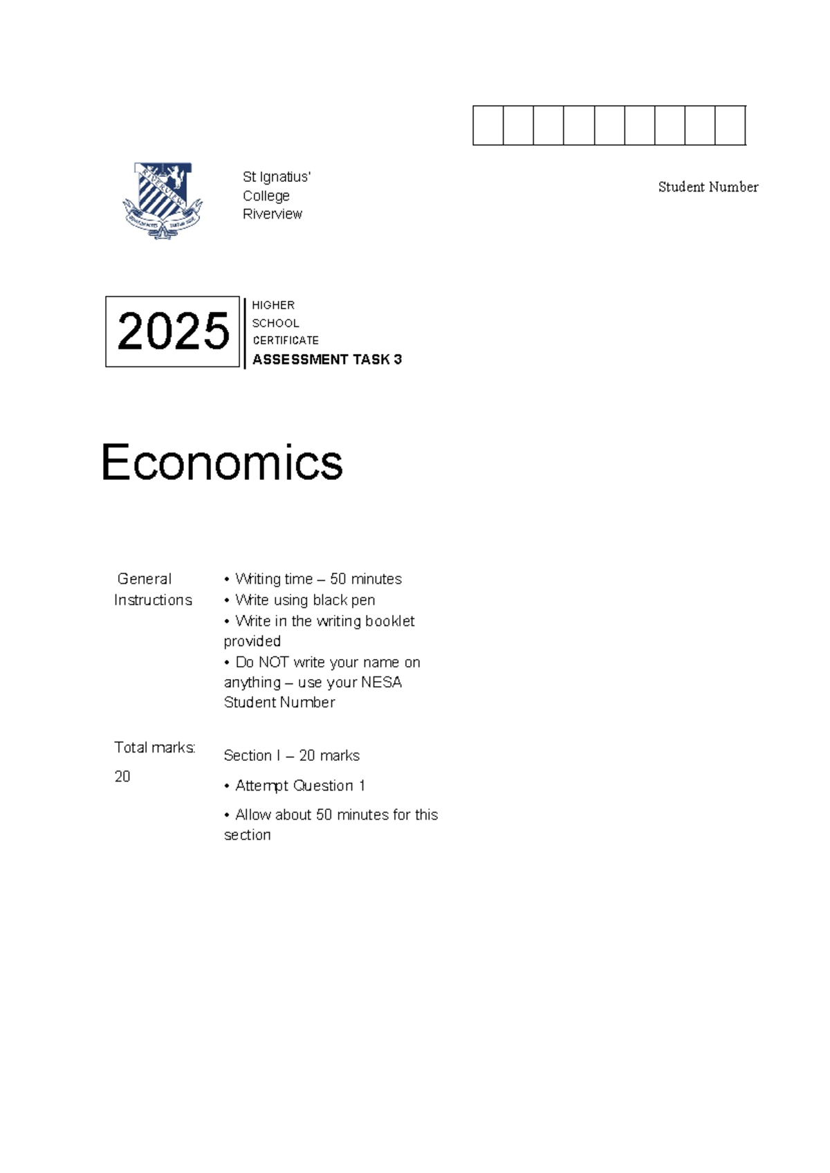 2025 HSC Economics Task 3 Assessment Guidelines - Studocu