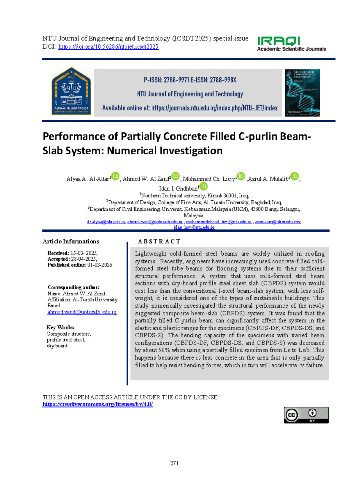 Performance of Partially Concrete Filled C-Purlin Beam (ICSDT2025 ...