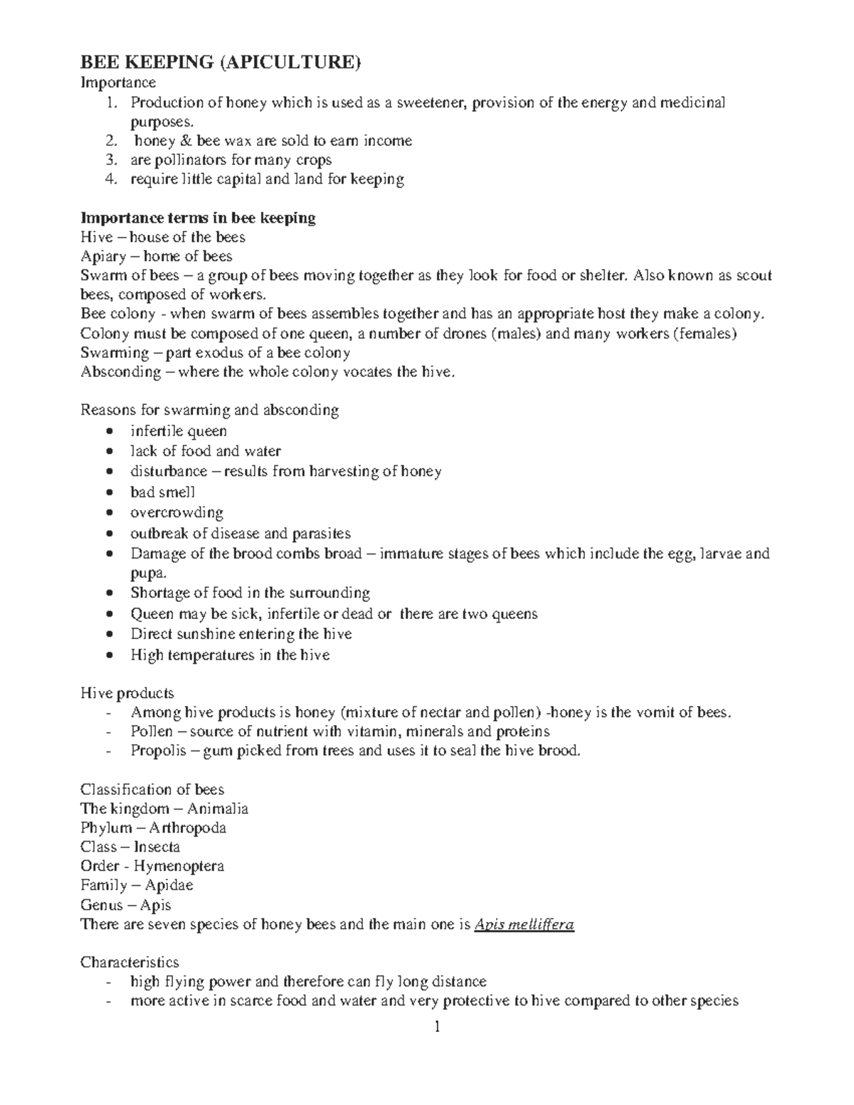 Bee Keeping (APICULTURE): Comprehensive Notes and Insights - Studocu