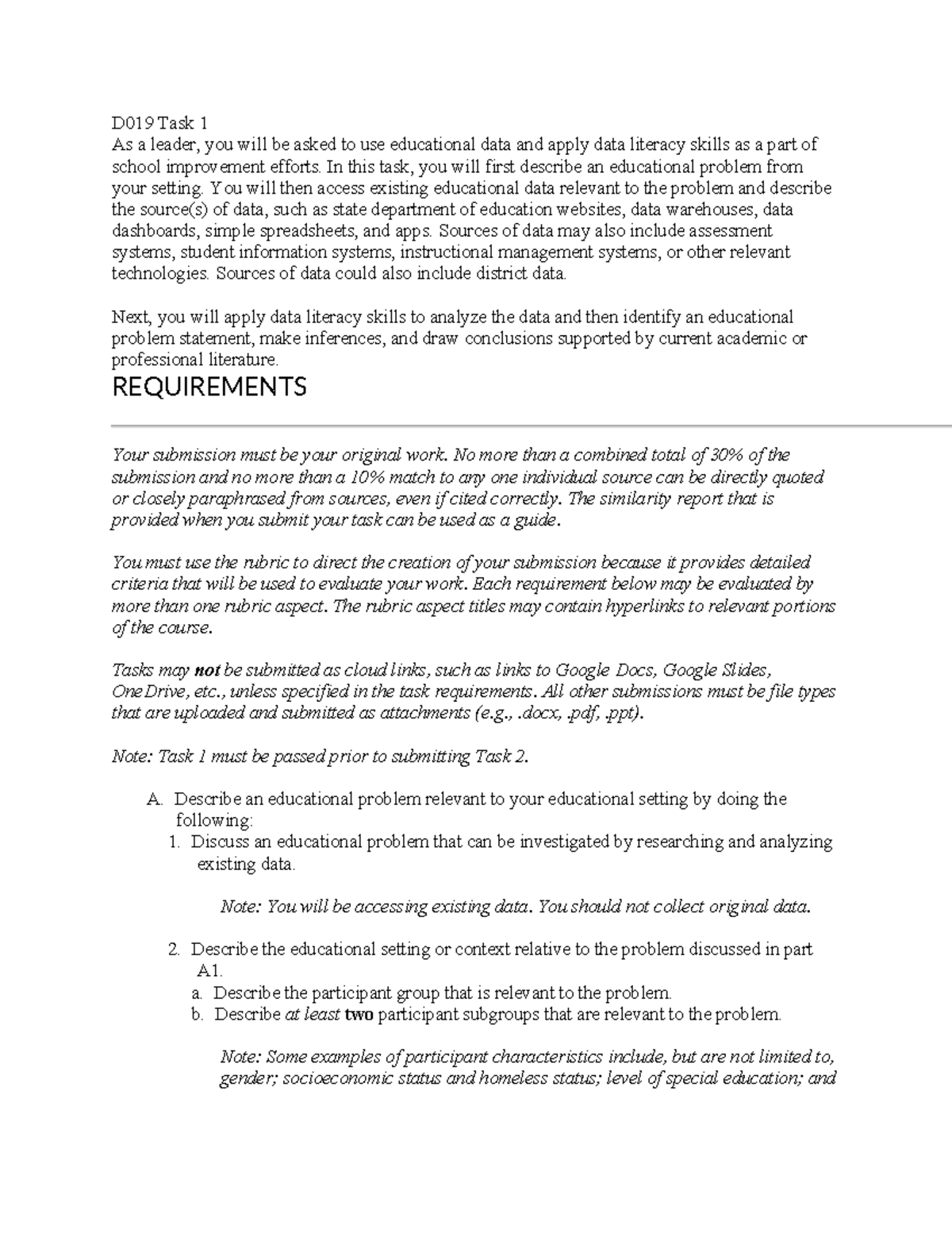 D019 Task 1 - Educational Data Analysis for School Improvement - Studocu