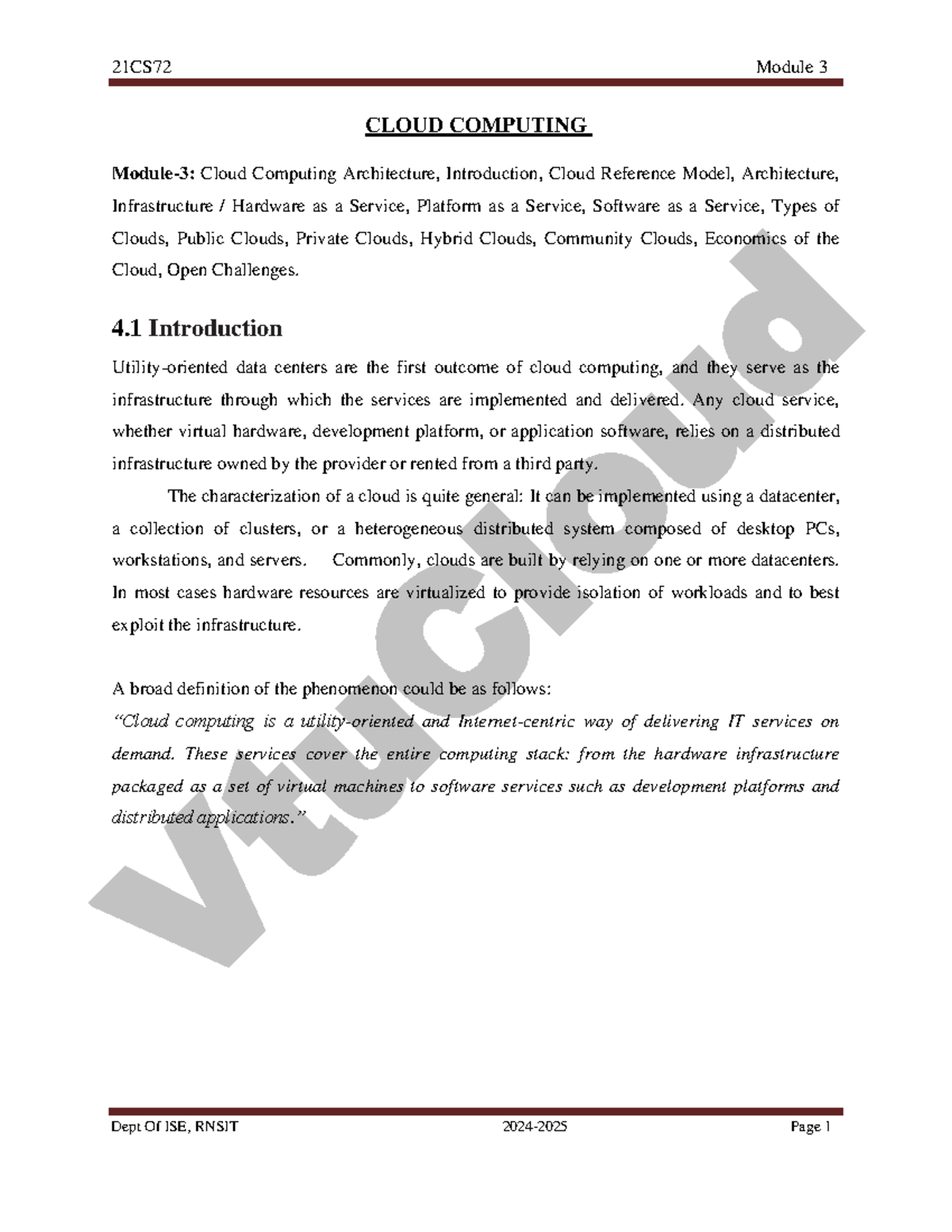 21CS72 Cloud Computing Module-3: Architecture and Service Models - Studocu