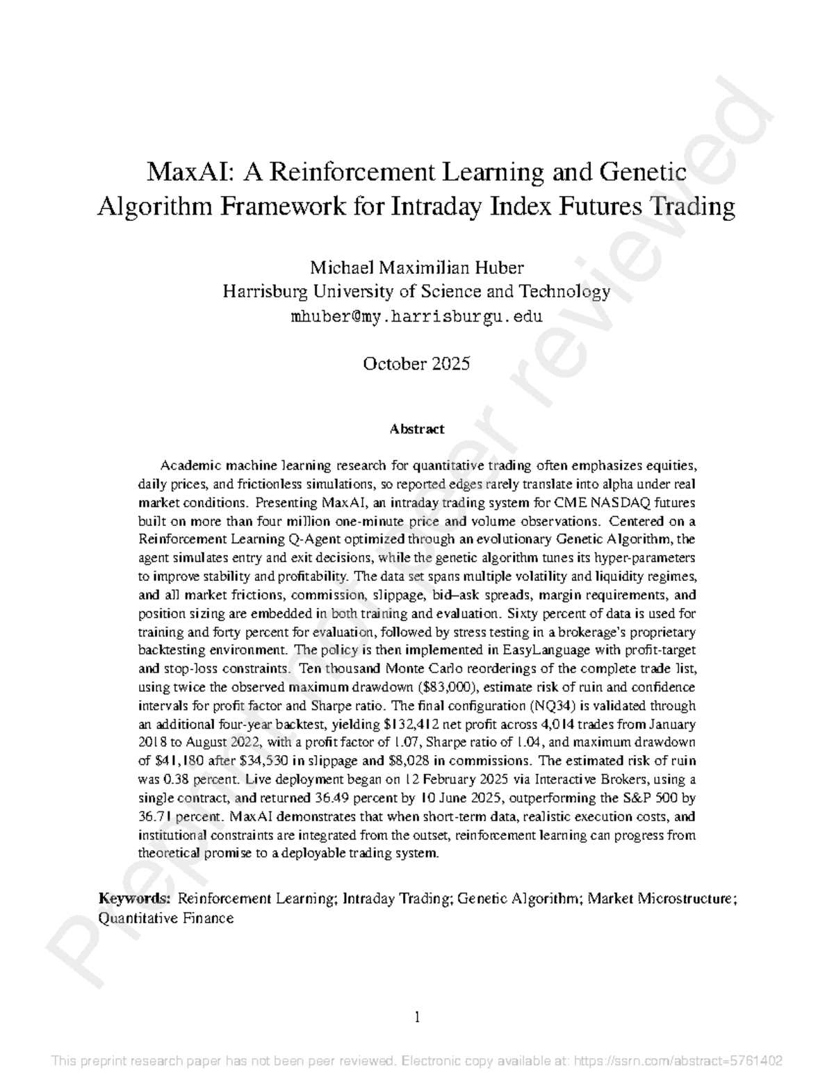 MaxAI: Reinforcement Learning & Genetic Algorithm for NQ Futures ...