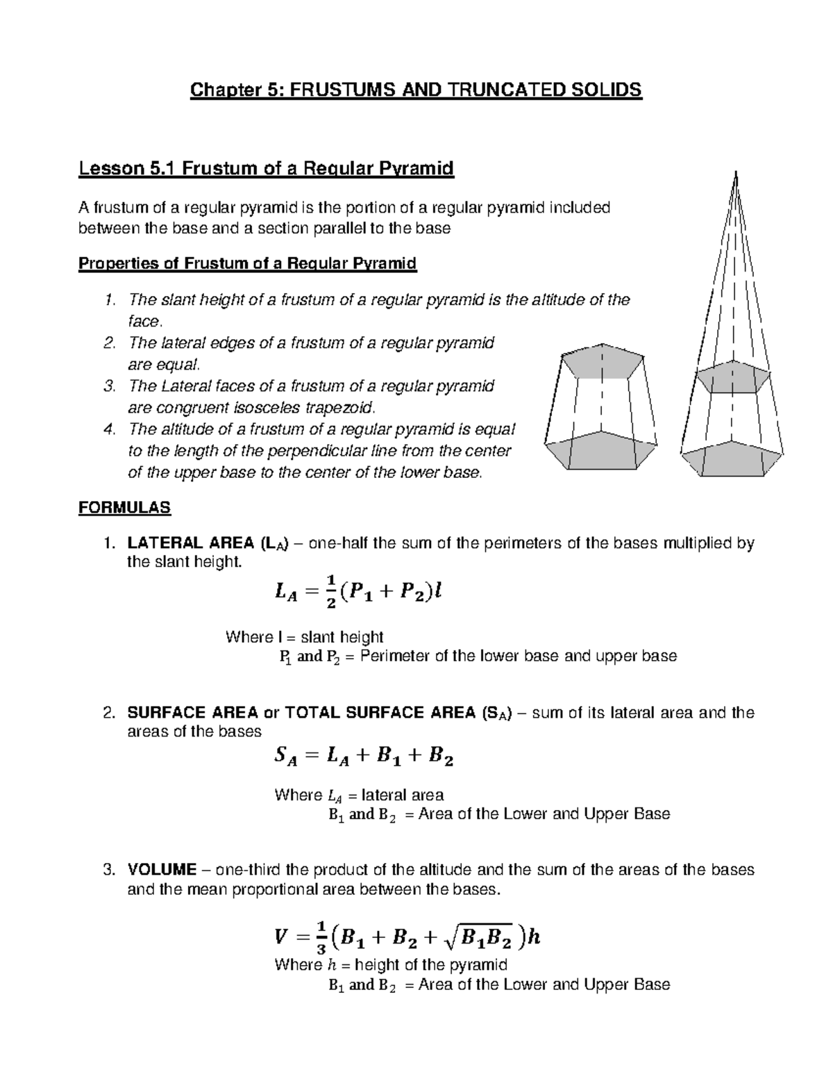 Chapter 5: Frustums & Truncated Solids - Geometry Concepts and Formulas ...