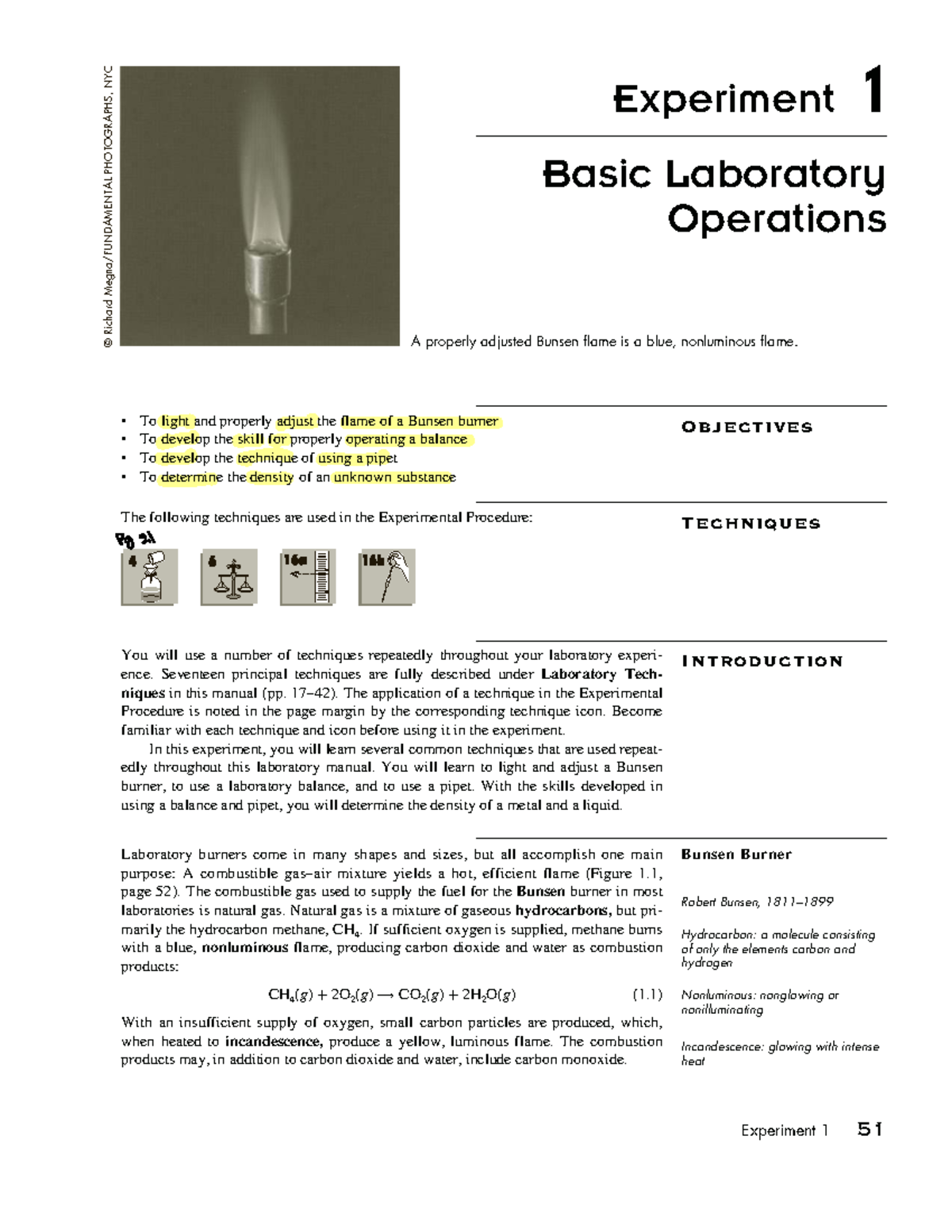 Basic Laboratory Operations: NYC Experiment 1 - Bunsen Burner & Density - Studocu