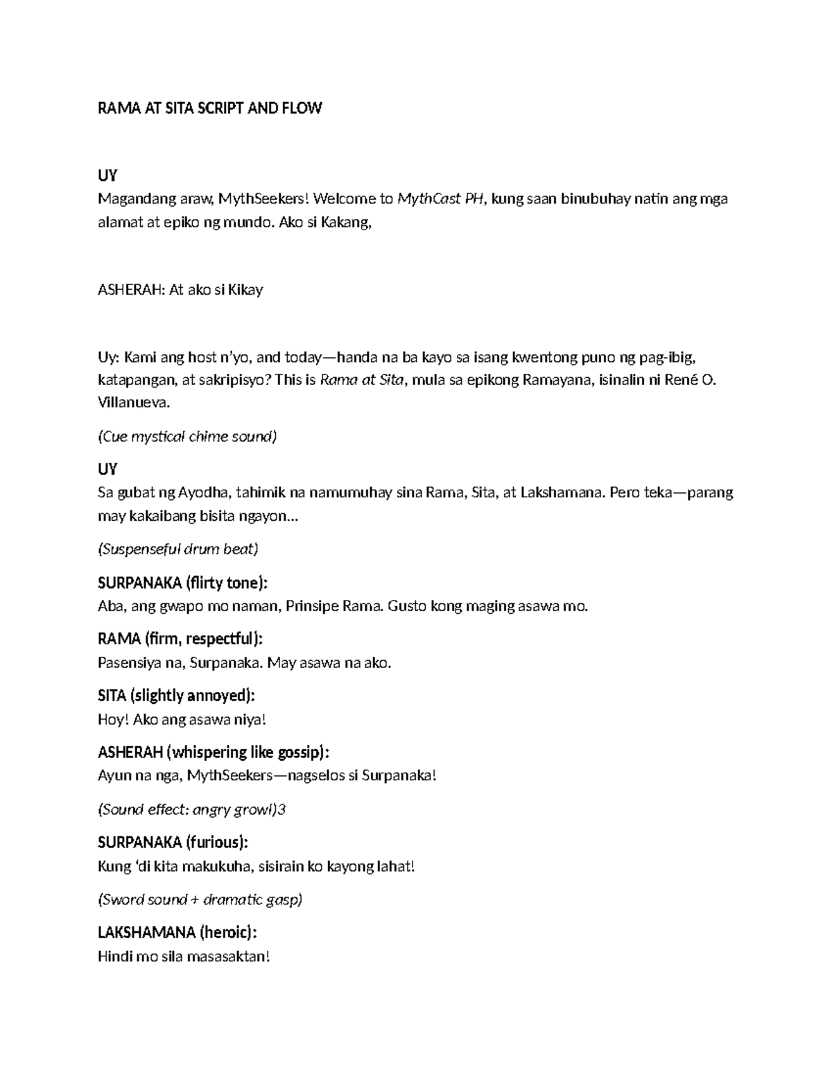 RAMA AT SITA: SCRIPT AND FLOW FOR ERER CLASS - Studocu