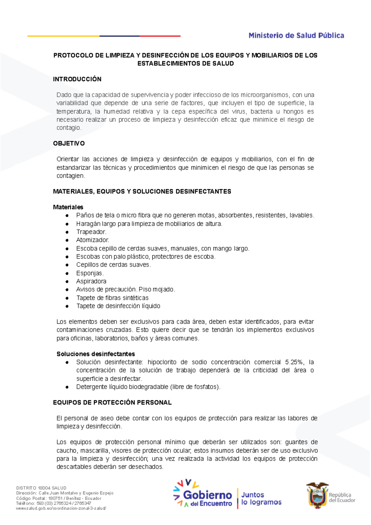 Protocolo de Limpieza y Desinfección en Establecimientos de Salud 18D04 - Studocu