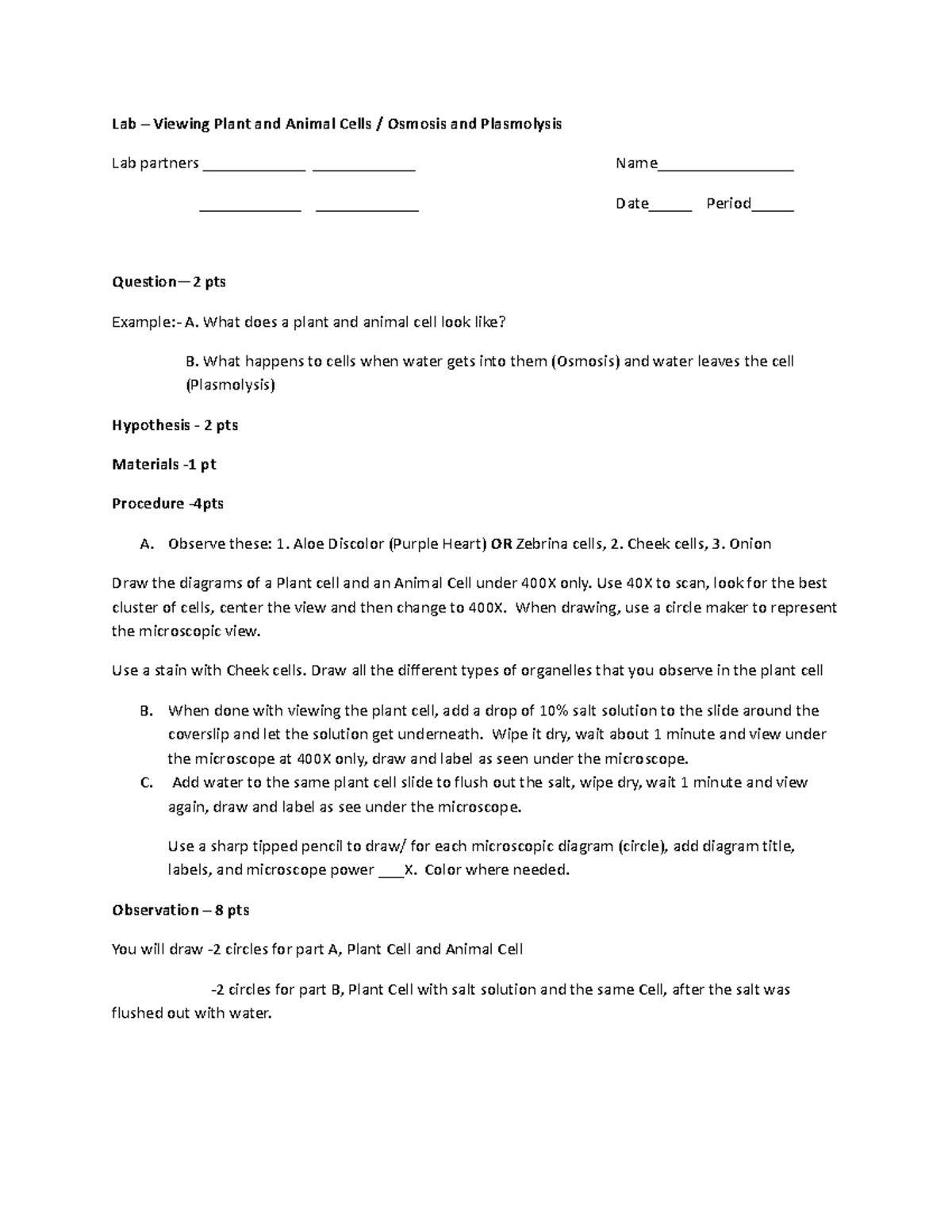 Lab-3.Plant.Animal - nothing - Lab – Viewing Plant and Animal Cells / Osmosis and Plasmolysis ...