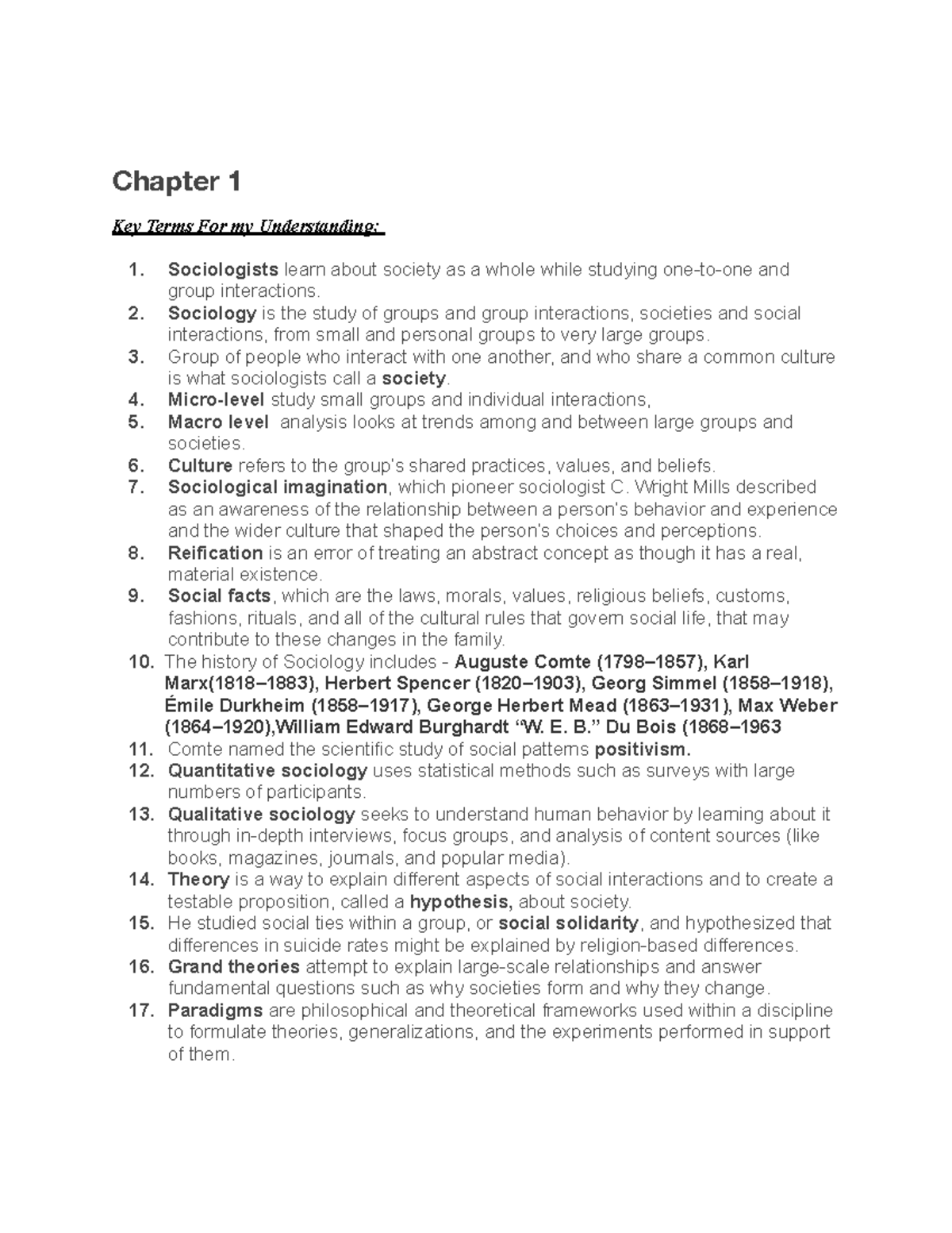CH 1 Key Terms - Chapter 1 Key Terms For my Understanding; Sociologists ...