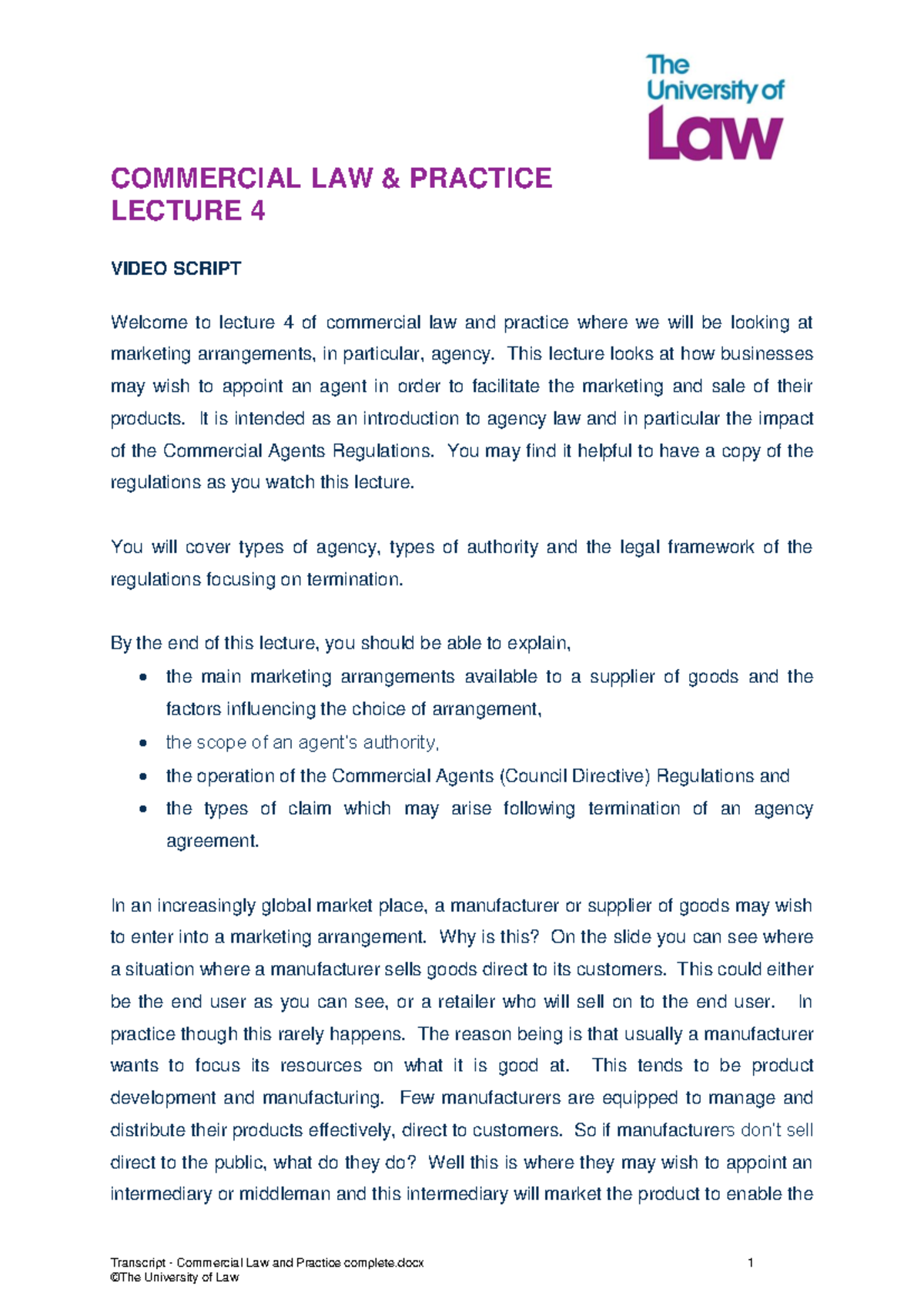 COMMERCIAL LAW PRACTICE LECTURE 4: AGENCIES AND REGULATIONS - Studocu