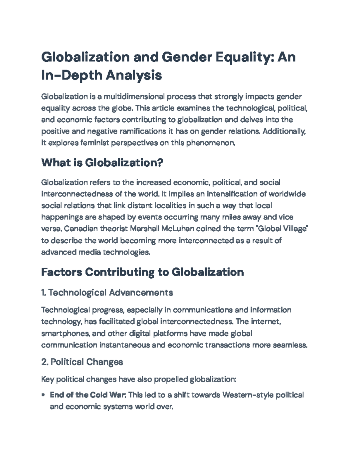 Globalization and Gender Equality: Impacts, Challenges, and ...