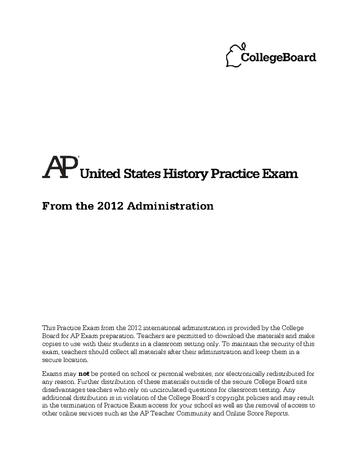 AP US History 2012 Practice Exam: Comprehensive Review Guide - Studocu