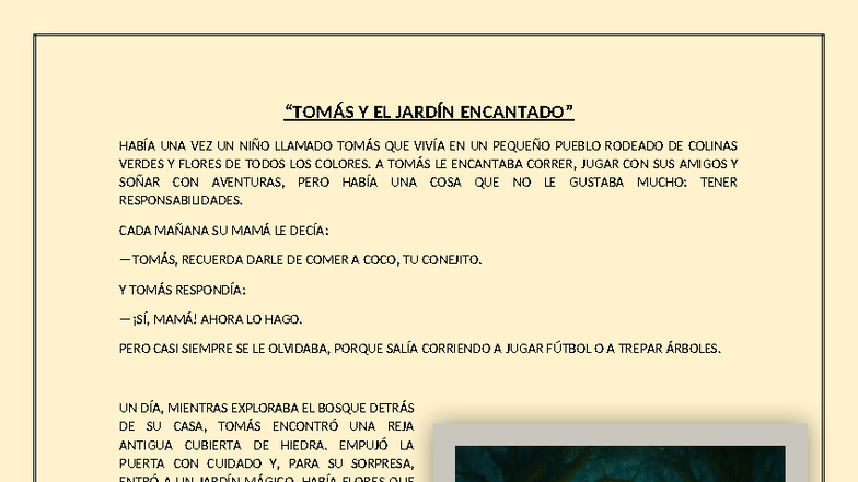 Tomás y el Jardín Encantado: Lecciones de Responsabilidad - Studocu