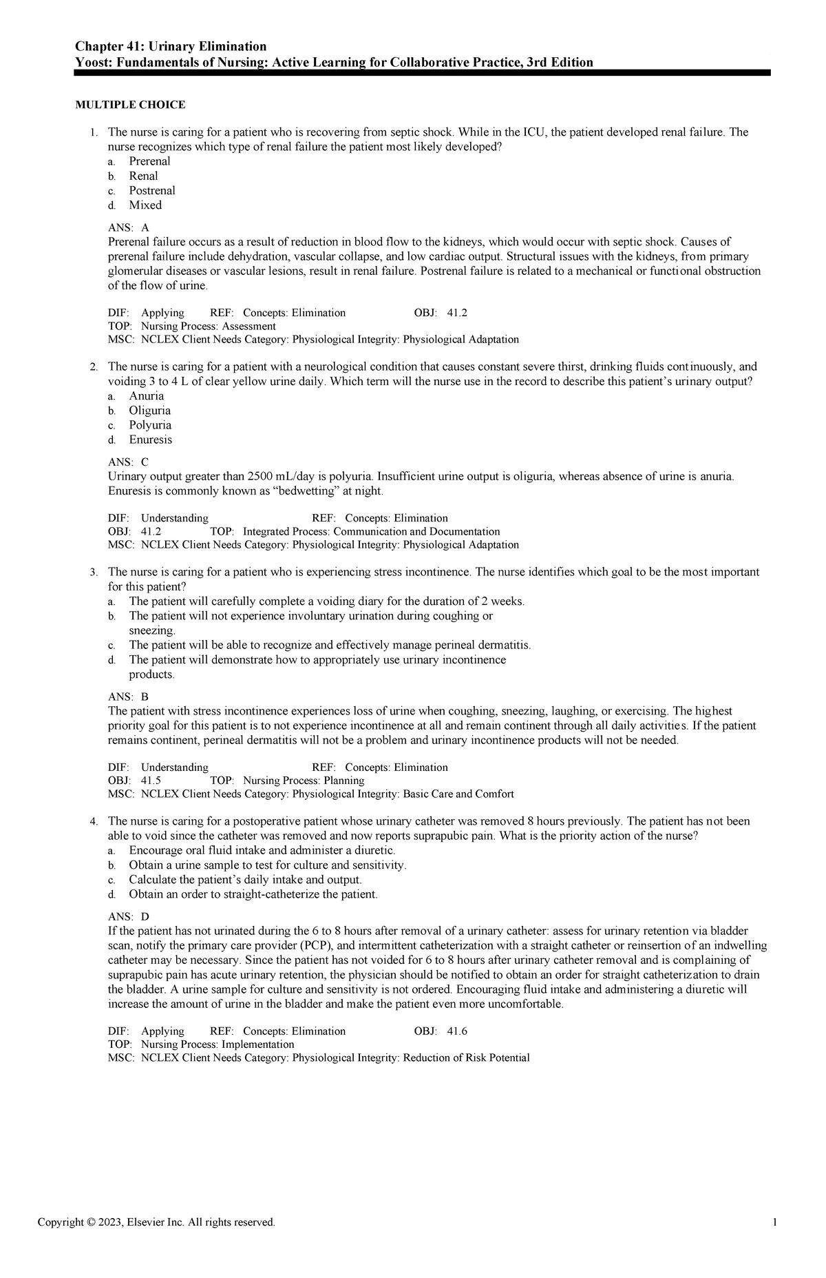 Exam View - Chapter 60 - Assessment of The Renal/Urinary System ...
