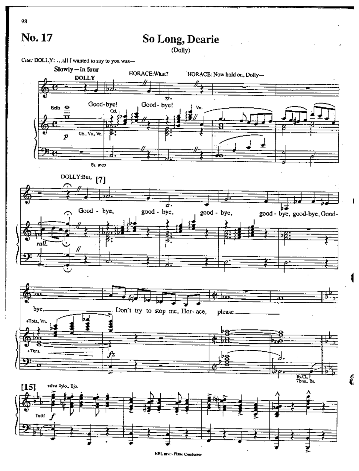 98 No. 17 So Long, Dearie - Sheet Music Analysis for DOLLY - Studocu