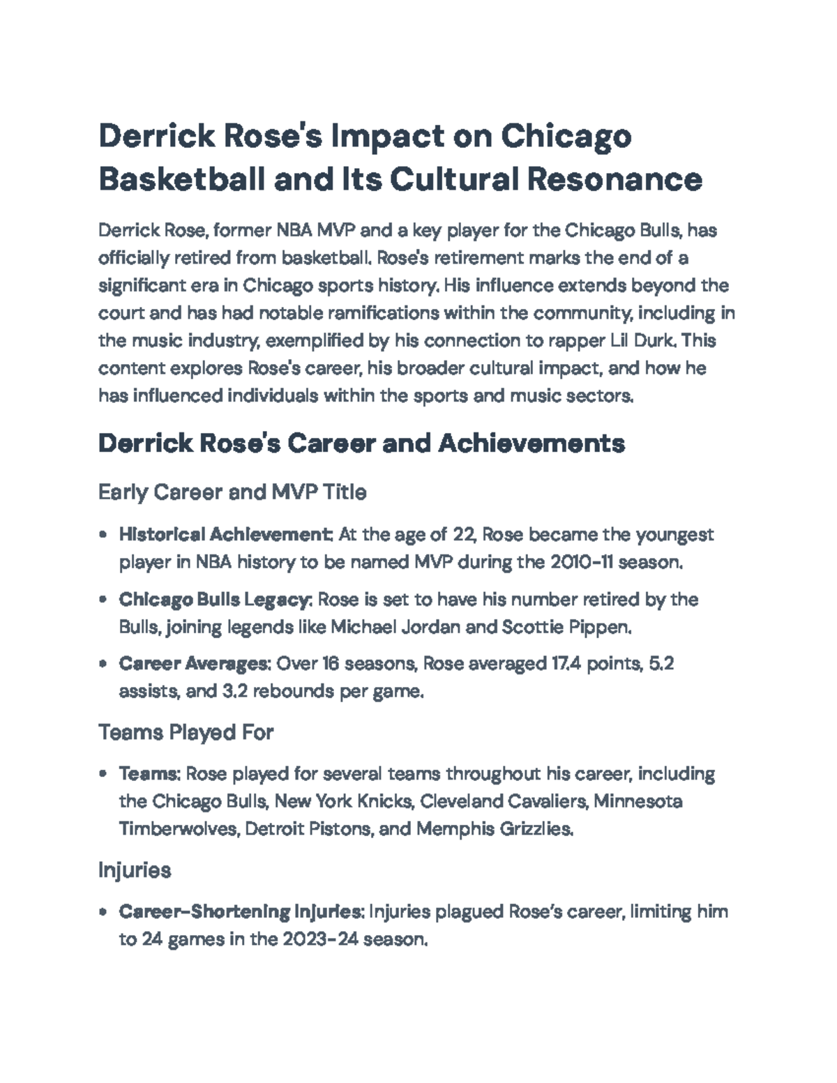 Derrick Rose's Retirement: Impact on Chicago Sports & Culture - Derrick ...
