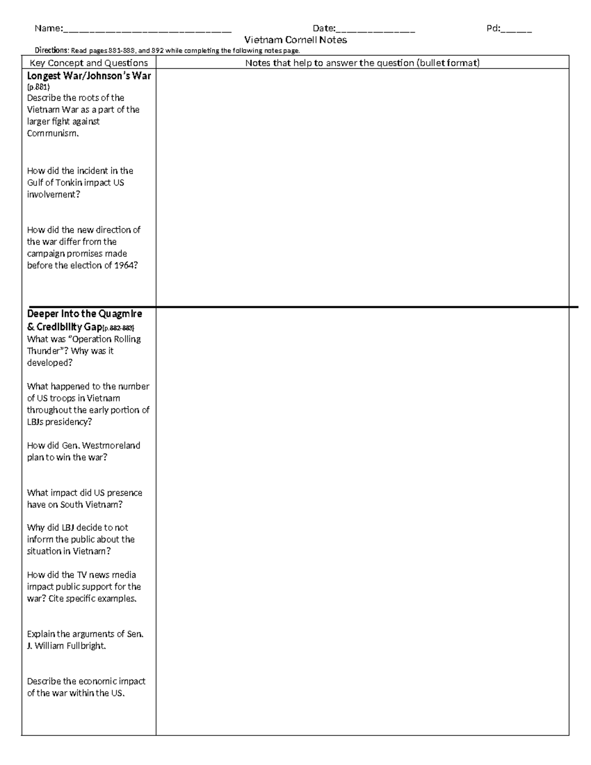 Vietnam Cornell Notes 2025 - Name:________________________________ Date ...