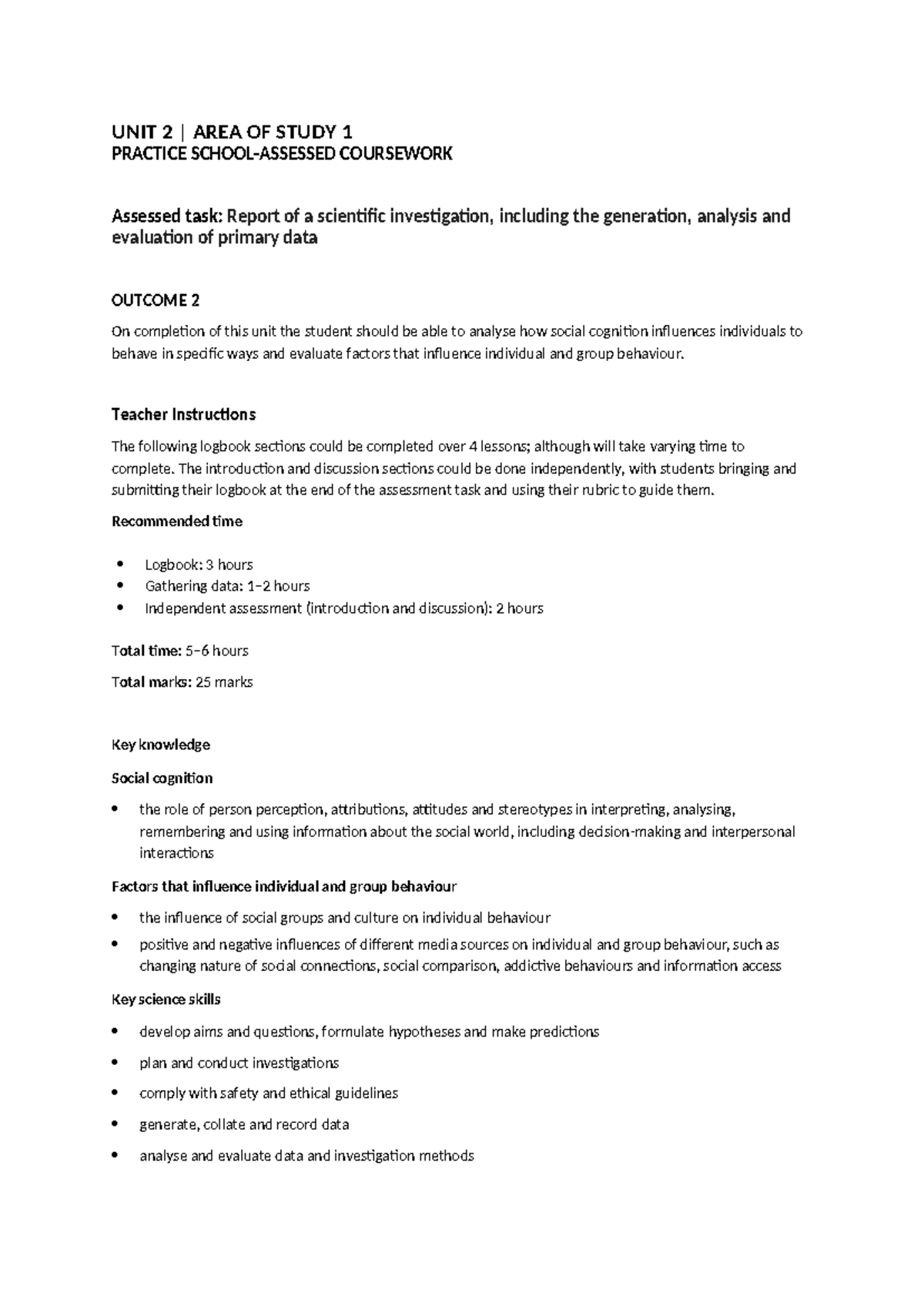 Psych Unit 2 AOS1 SAC: Social Media Attitudes Investigation Guide - Studocu