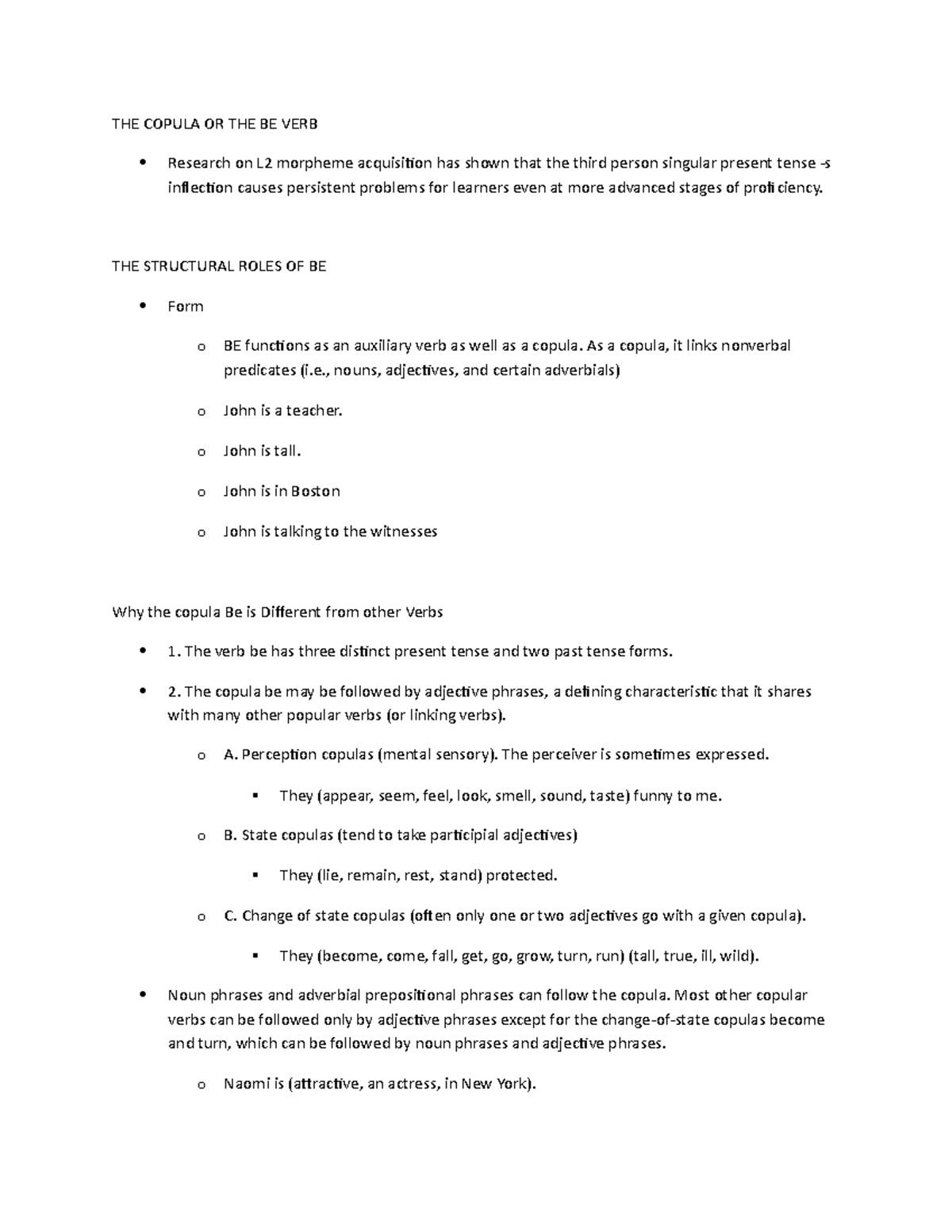 THE Copula OR THE BE VERB - THE COPULA OR THE BE VERB Research on L2 ...