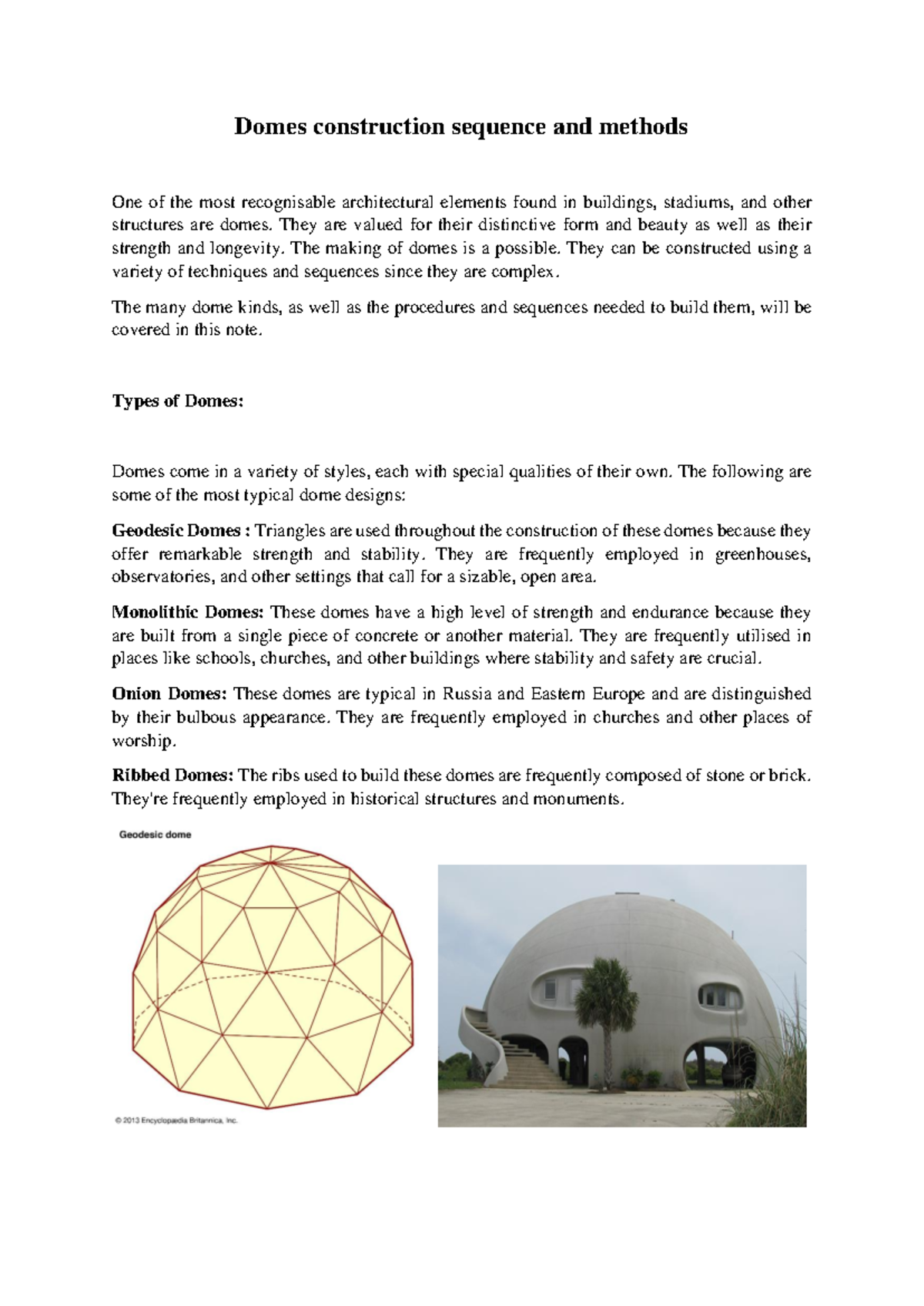 Domes Construction Methods and Sequences: An Overview - Studocu