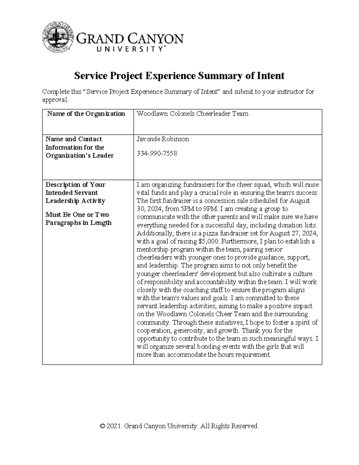MGT-410-RS-Service Project Experience Summary of Intent part 1 ...