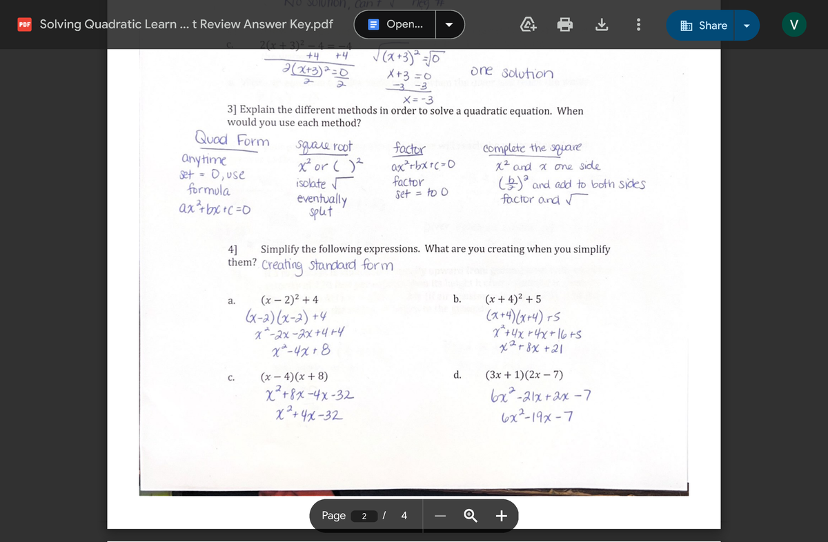 Solving Quadratic Learning Target Review Answer Key.pdf - Google Drive ...