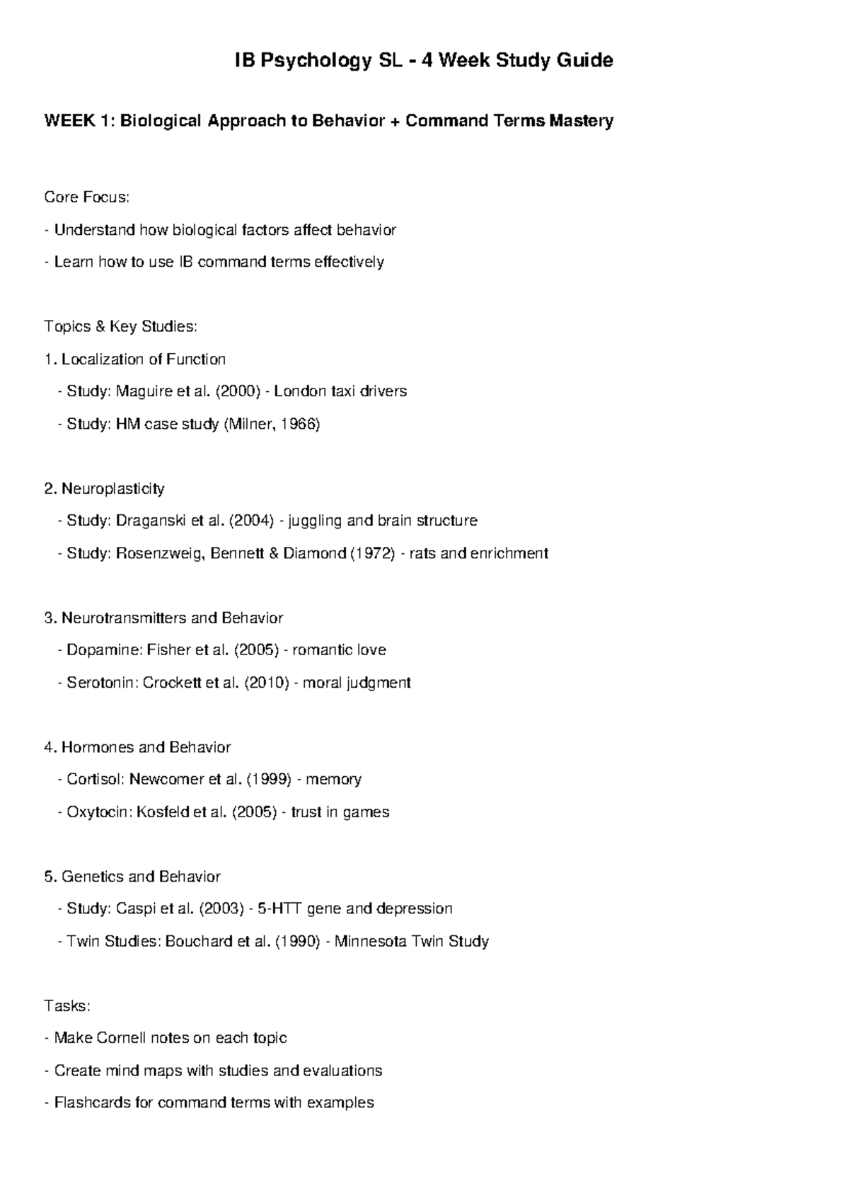 IB Psychology SL 4-Week Study Guide: Key Approaches & Exam Prep - Studocu