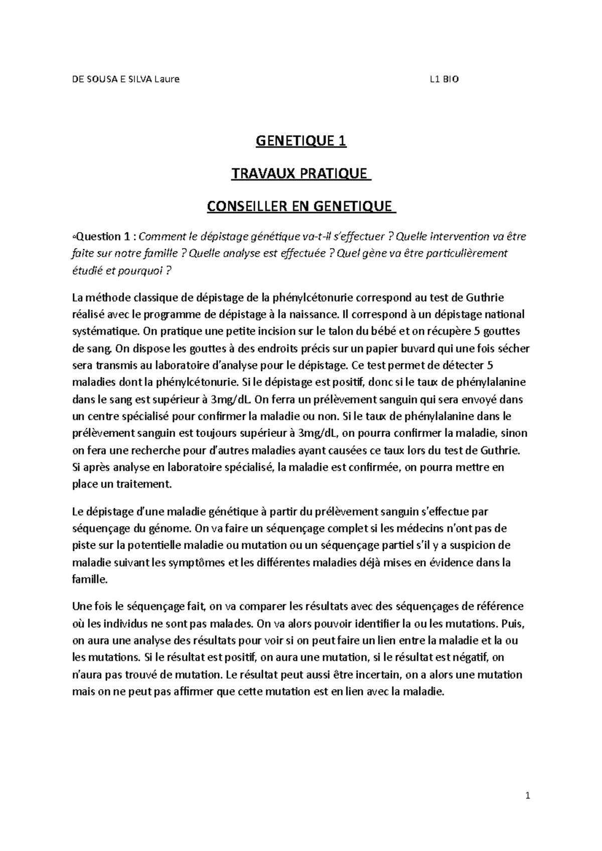 Fiche de Révision : Cours de Génétique - Génie Génétique 101 - Studocu