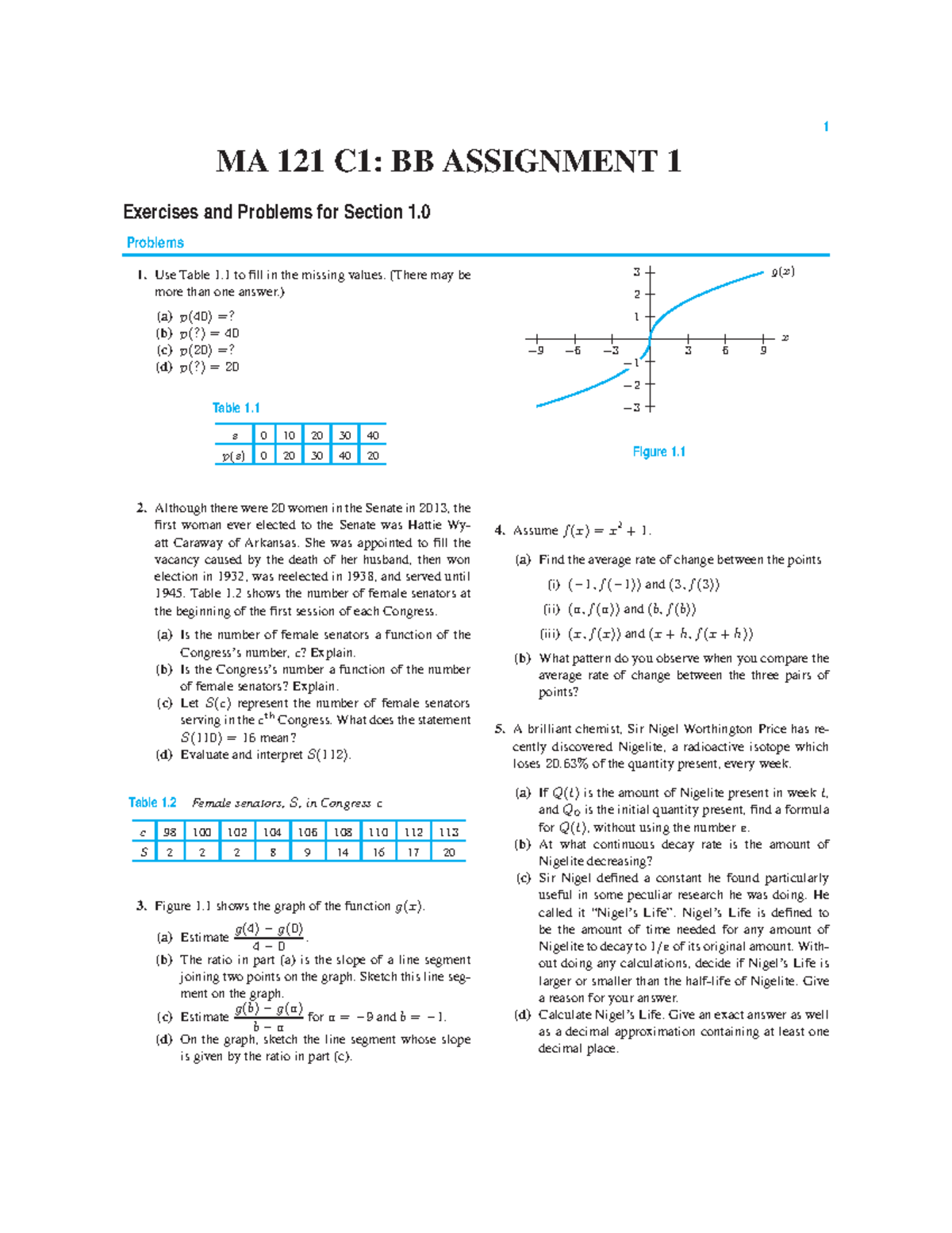 PS1 MA121 - Homework - 1 MA 121 C1: BB ASSIGNMENT 1 Exercises and ...