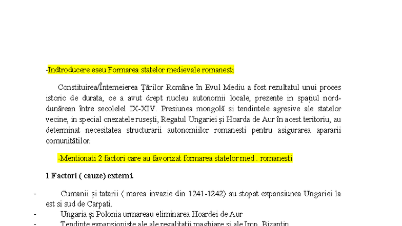 Formarea Statelor Medievale Românești: Factori și Importanță - ESEU ...