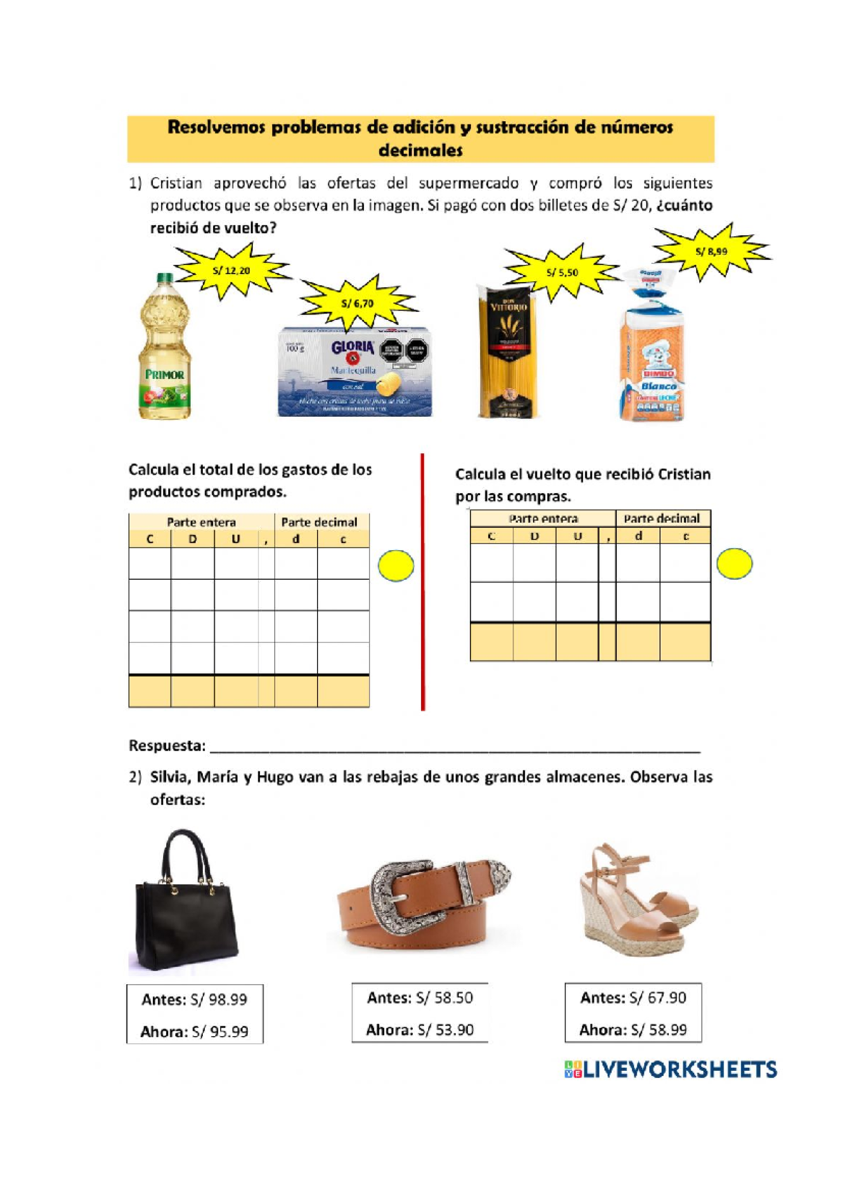 Problemas de Adición y Sustracción de Números Decimales - Studocu