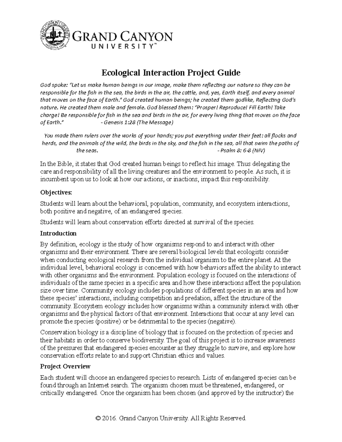 Bio-182L-RS: Ecological Interaction Project on Endangered Species - Studocu