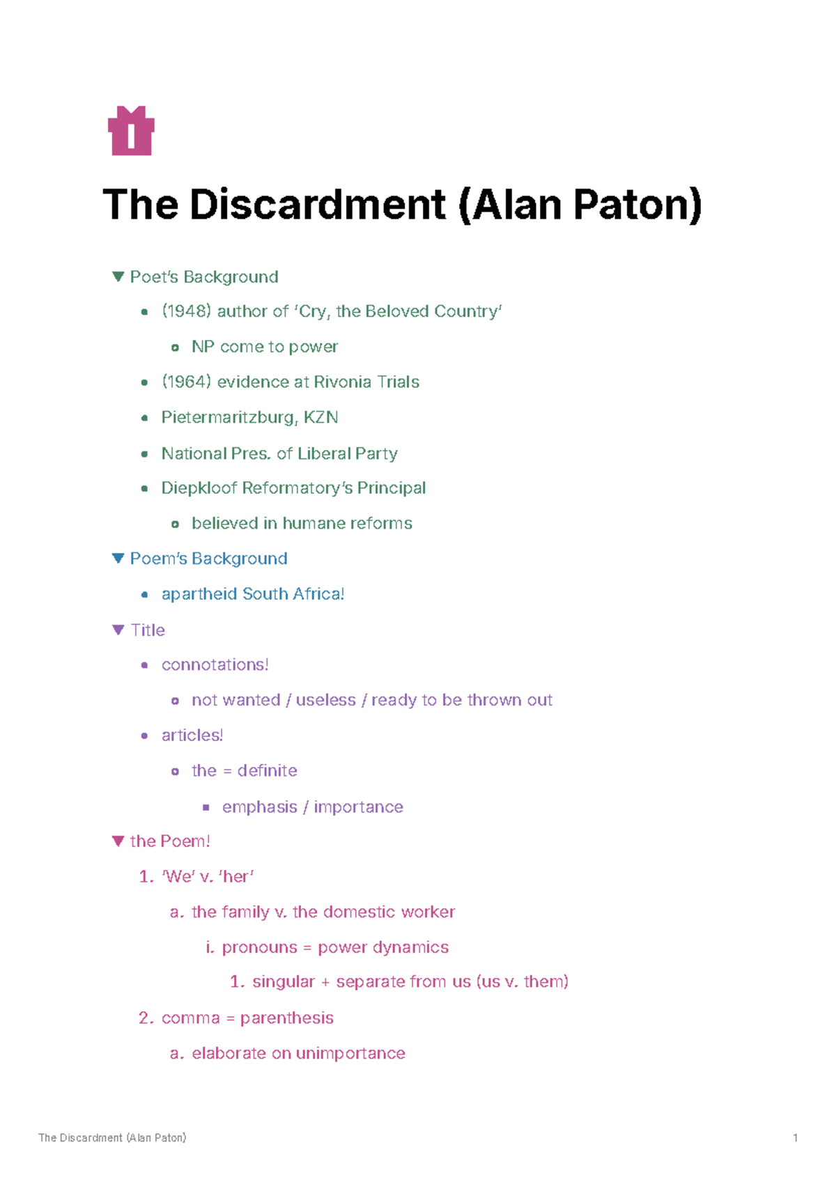 Analysis of Alan Paton's "The Discardment" Poem (ENG 201) - Studocu