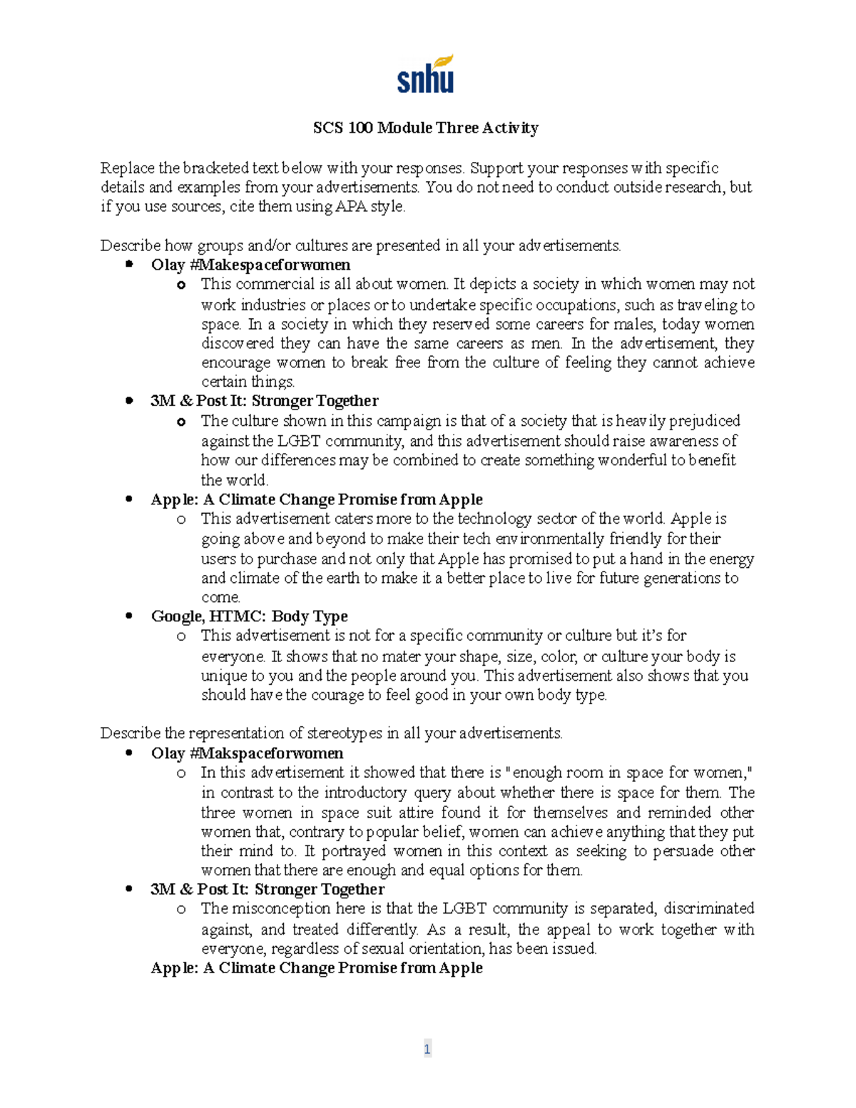 Scs 100 Module Three Activity Scs 100 Module Three Activity Replace The Bracketed Text Below