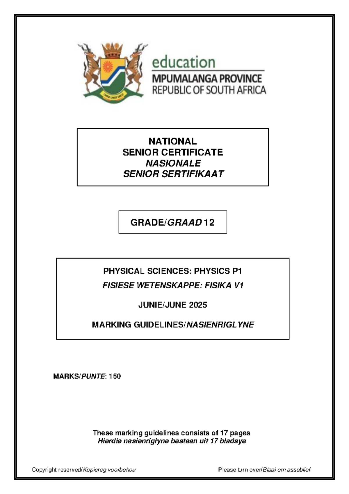 Physical Sciences P1 Marking Guidelines - June 2025 (NSC) - Studocu