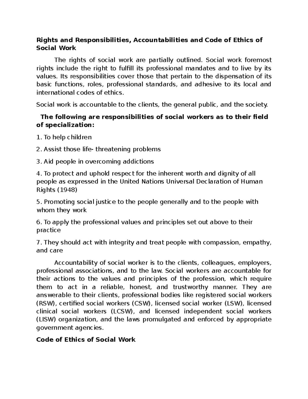 Clientele and Audiences in Social Work: Rights & Ethics Overview - Studocu