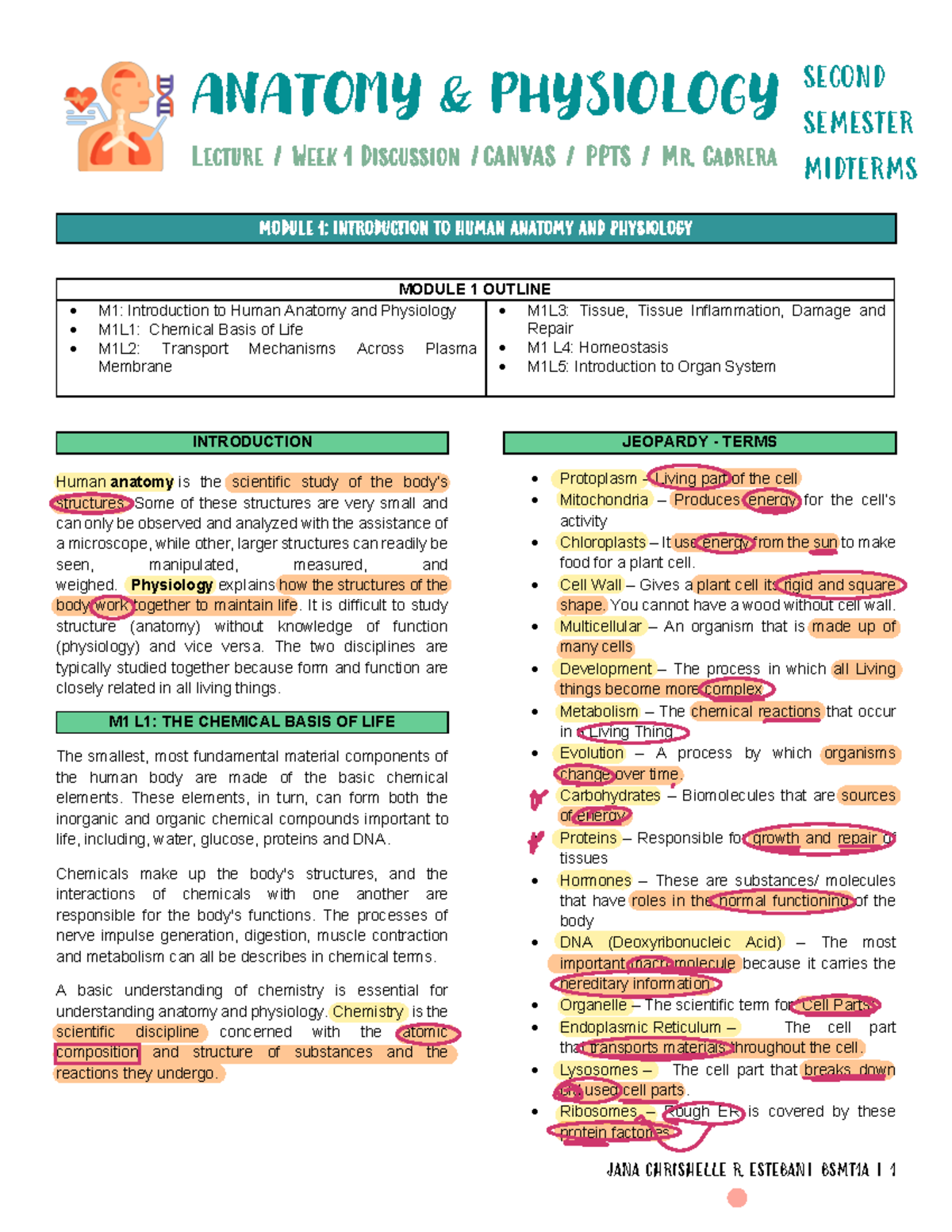 ANATOMY AND PHYSIOLOGY - MODULE 1 - INTRODUCTION - Chemistry - Studocu