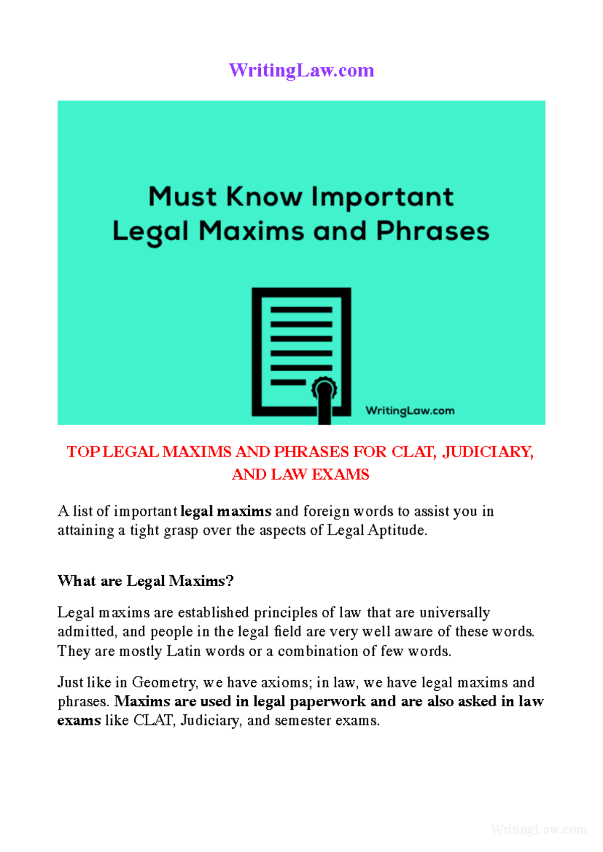 121 Important Legal Maxims for CLAT & Judiciary Exam Preparation - Studocu