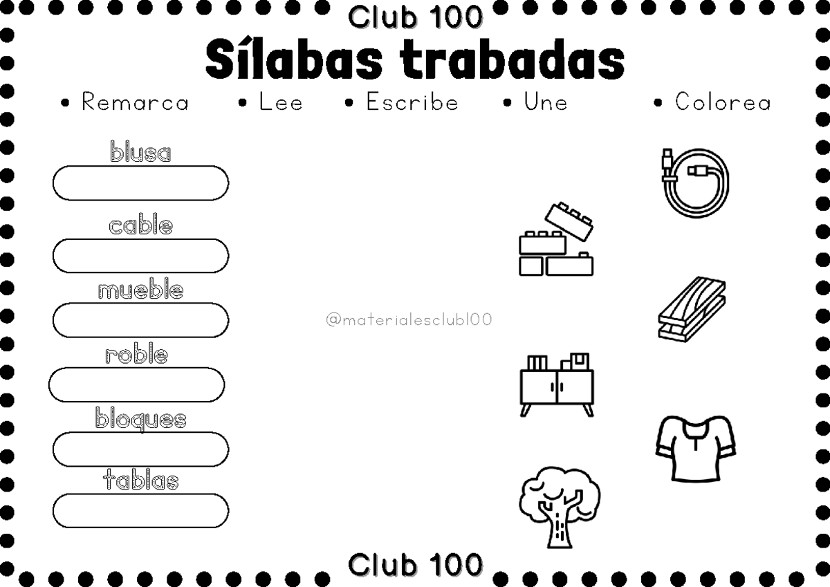 Club 100 Actividad: Sílabas Trabadas y Unir Palabras - Studocu