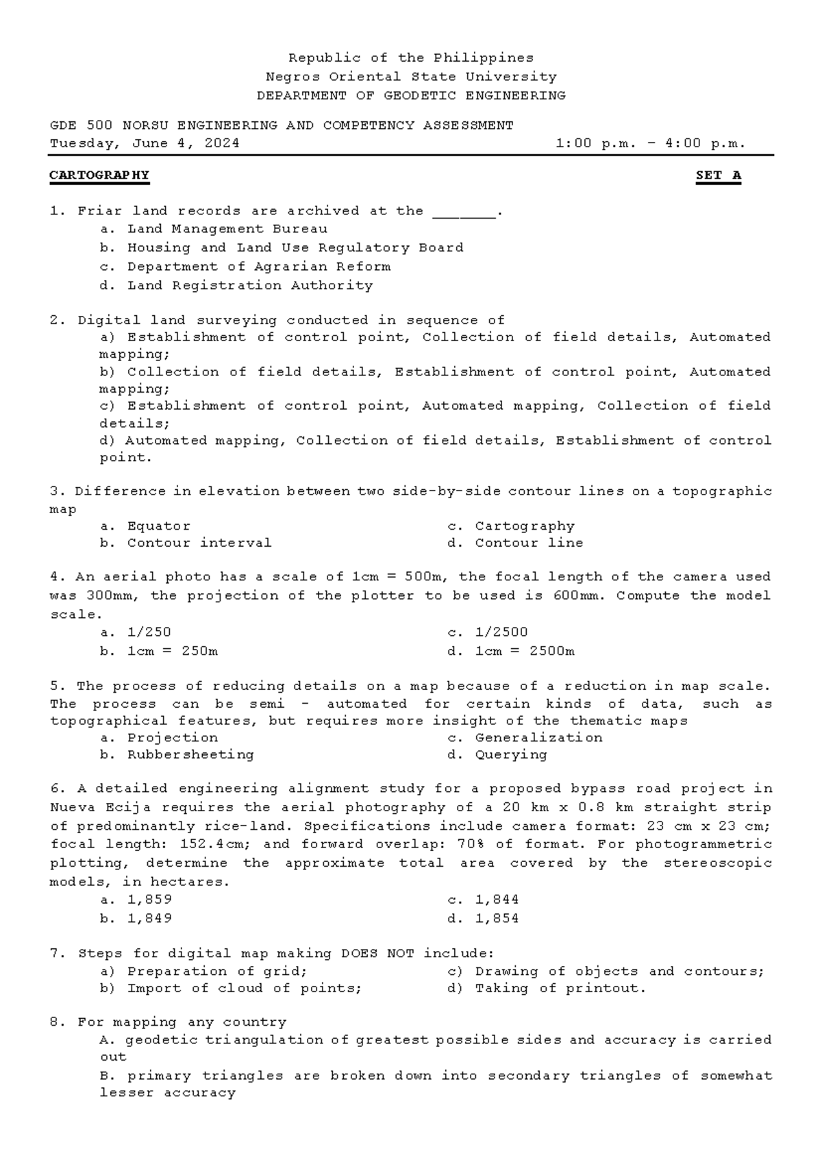GDE 500 Cartography Set A: Engineering & Competency Assessment - Studocu